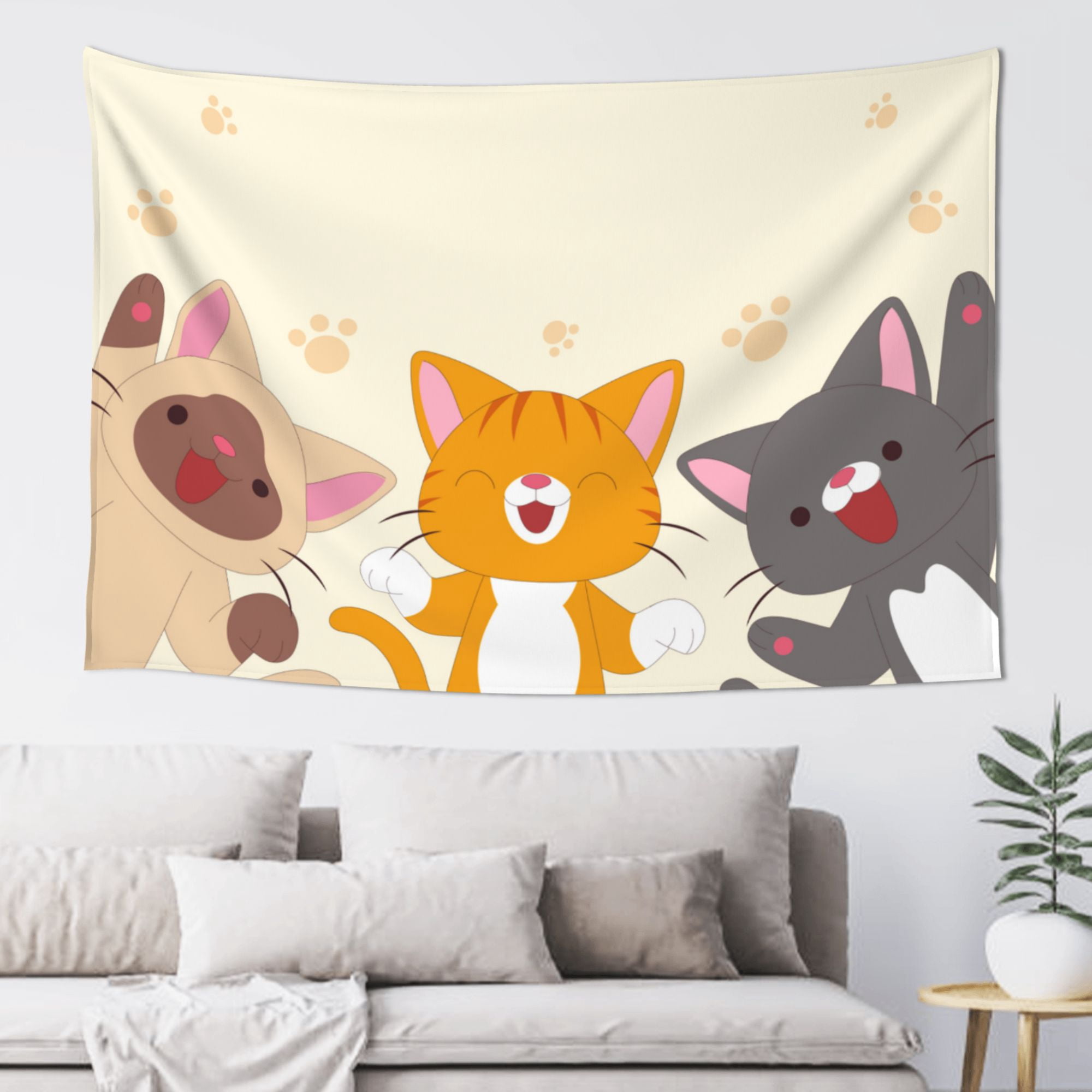 ZNDUO Cartoon Hand Drawn Cat Tapestry, Wall Tapestries for Bedroom, 60 ...