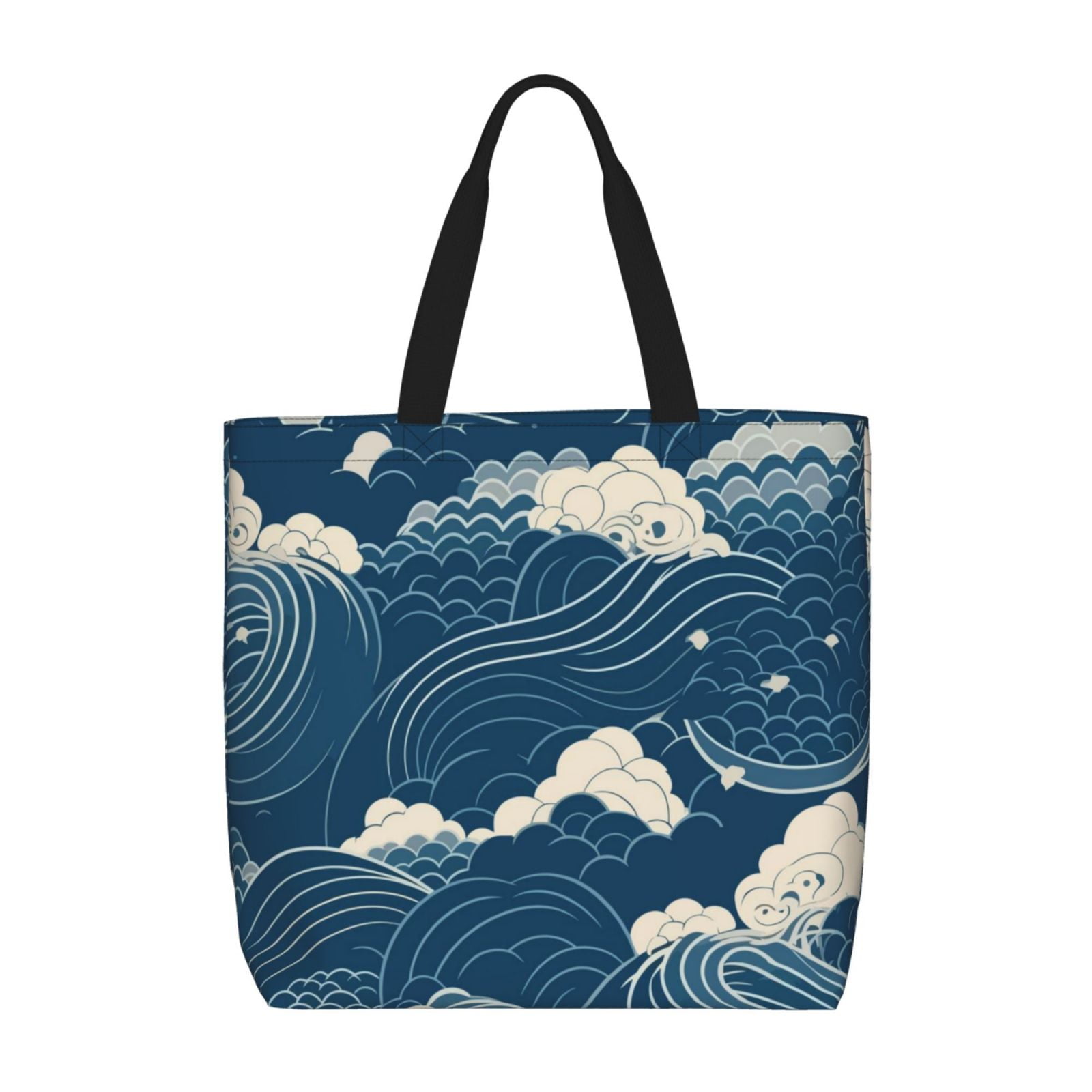 ZNDUO Cartoon Ocean Swell Pattern Large Tote Bag, Zipper Lightweight ...