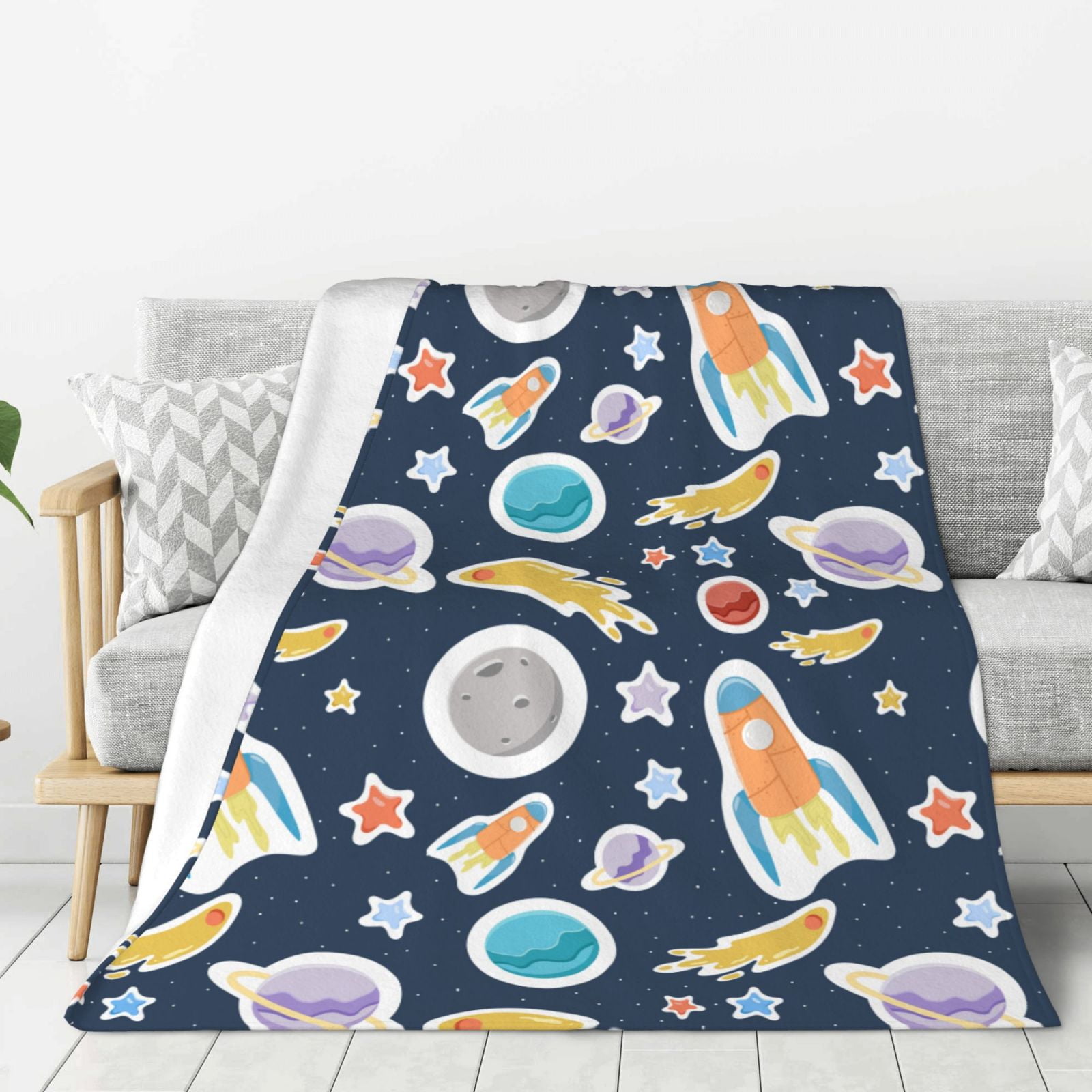 ZNDUO Cartoon Space Seamless Pattern Pattern Thickening Blanket, Fluffy ...