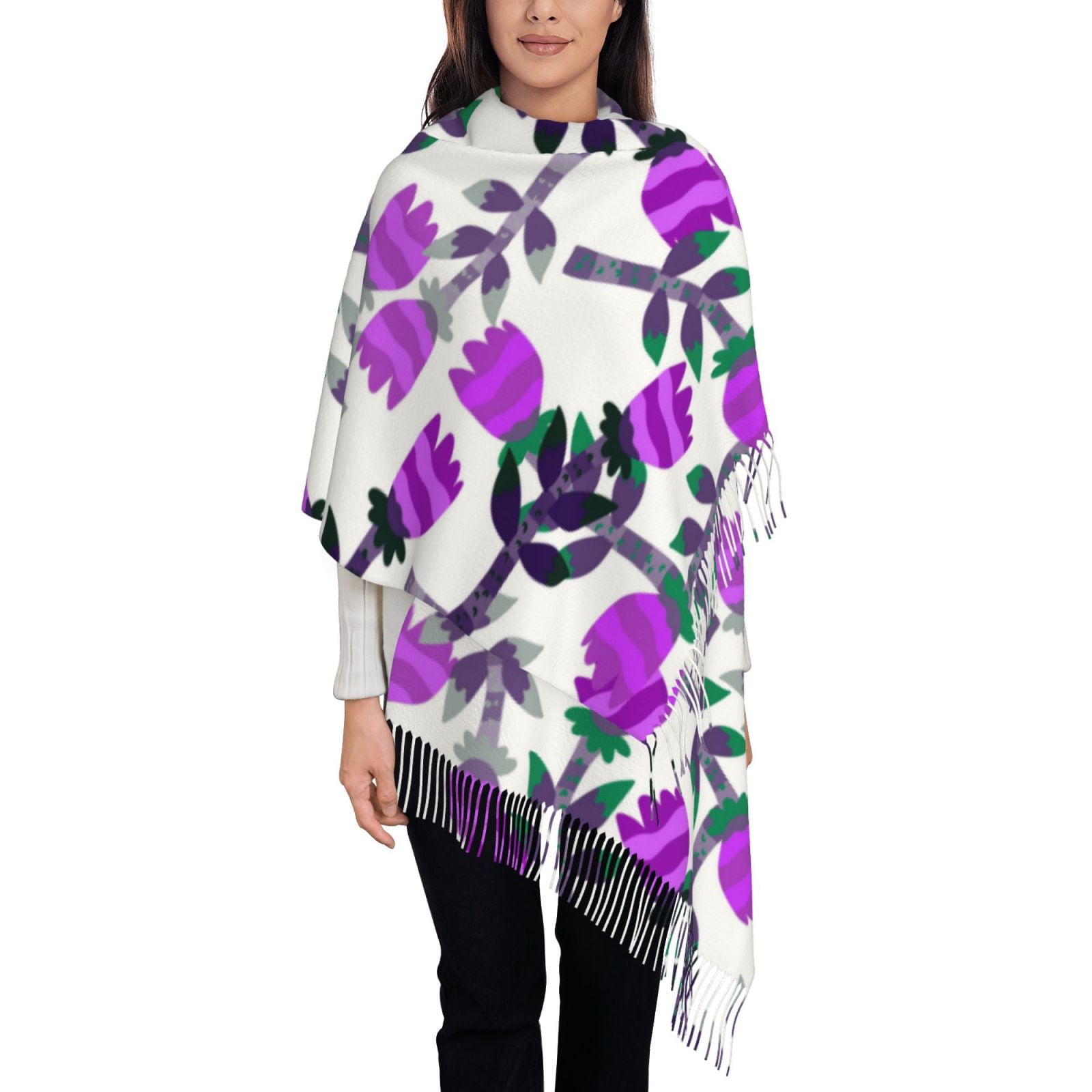 ZNDUO Cartoon Vintage Purple Flowers Pattern Pashmina Shawls，Wraps ...