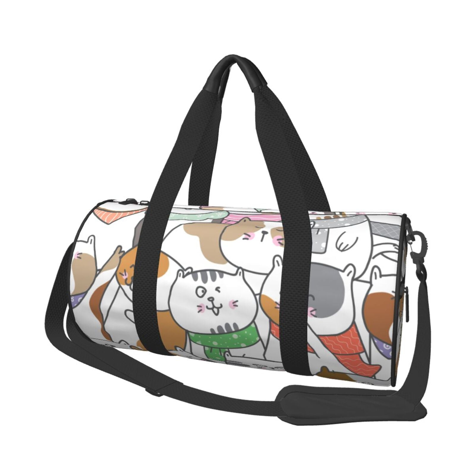 ZNDUO Cute Baby Cat Seamless Pattern Round Travel Bag, Sports Tote Gym ...