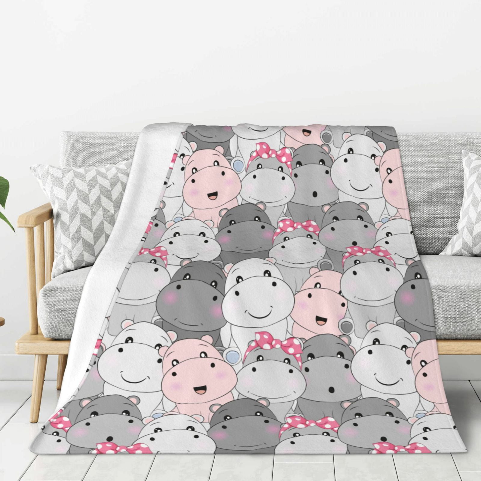 ZNDUO Cute Baby Hippo Seamless Pattern Pattern Thickening Blanket ...