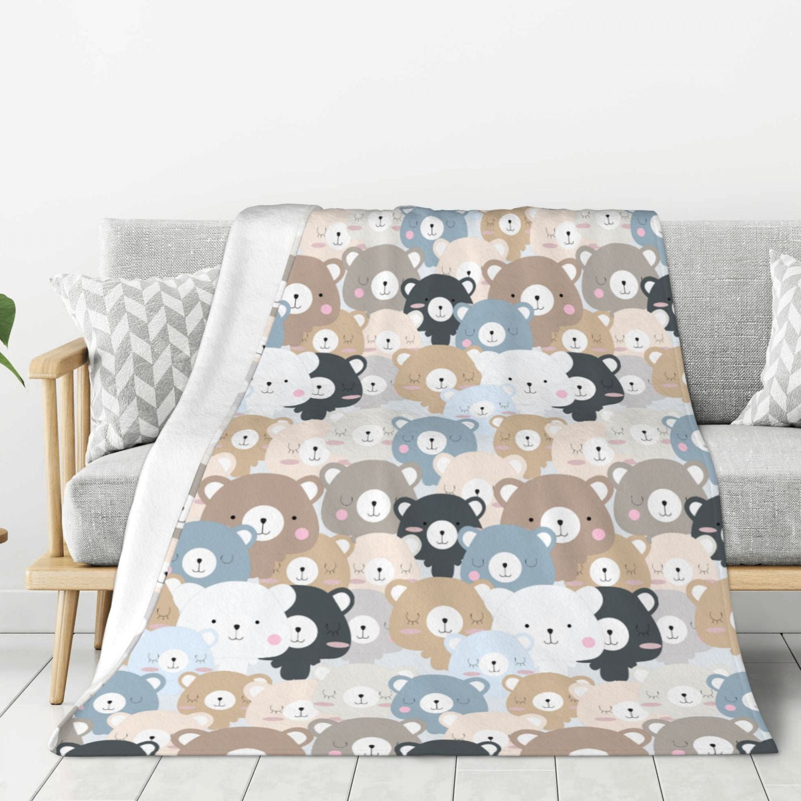 ZNDUO Cute Baby Teddy Bear Seamless Pattern Pattern Thickening Blanket ...