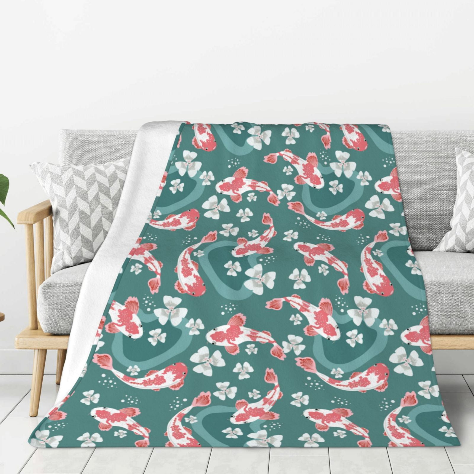 ZNDUO Cute Carp Floral Doodle Art Pattern Pattern Thickening Blanket ...