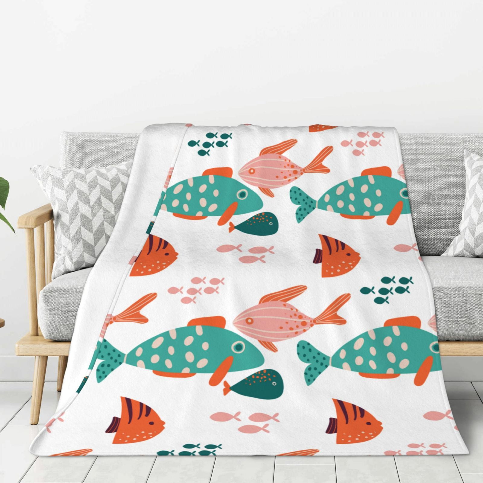 ZNDUO Cute Cartoon Fish Doodle Art Pattern Pattern Thickening Blanket ...