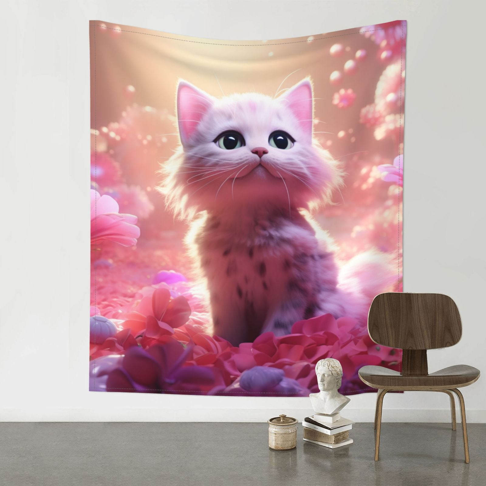 ZNDUO Cute Pink Domestic Cat Pattern Wall Tapestry, Tapestries for ...
