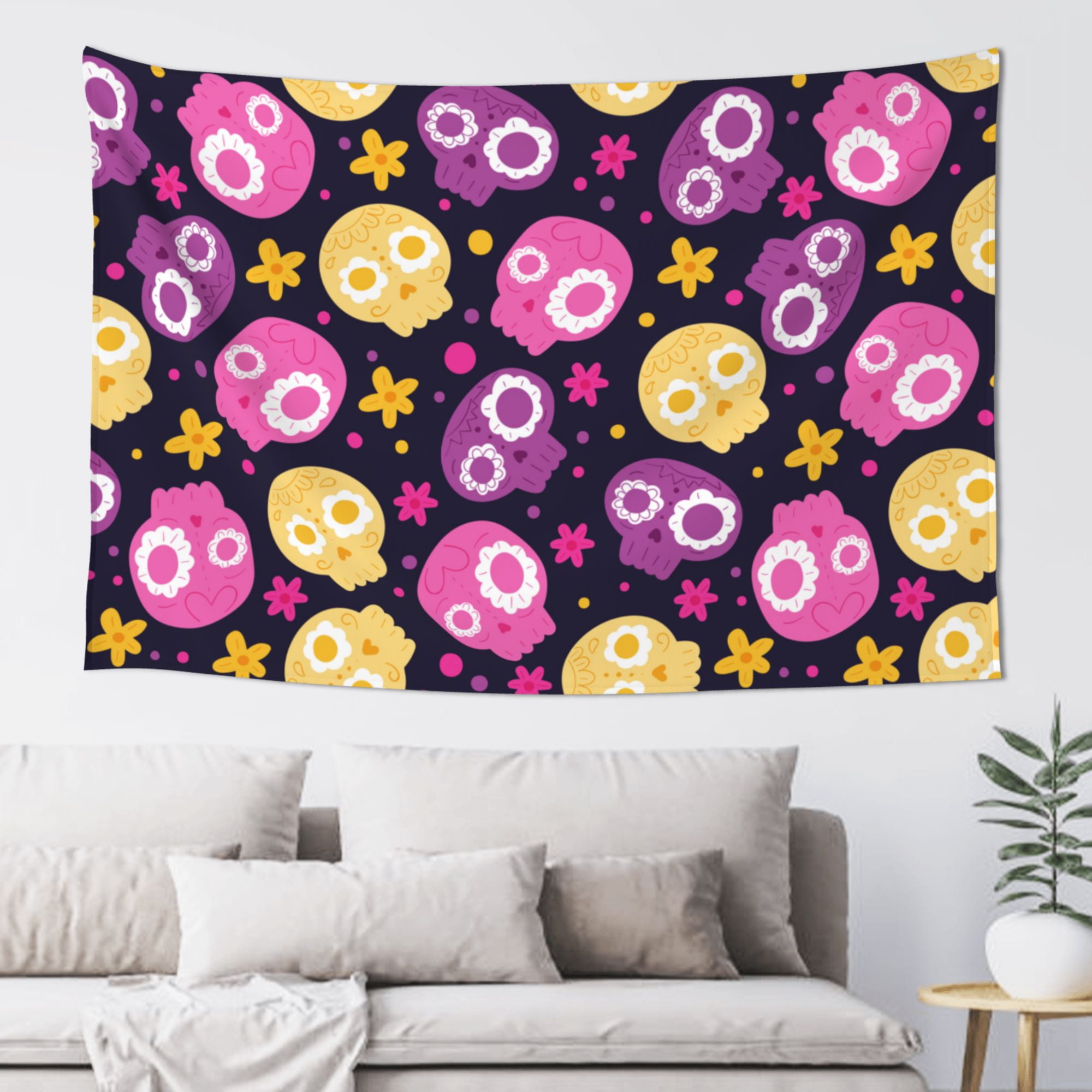 ZNDUO Cute Purple Skull Doodle Tapestry, Wall Tapestries for Bedroom ...