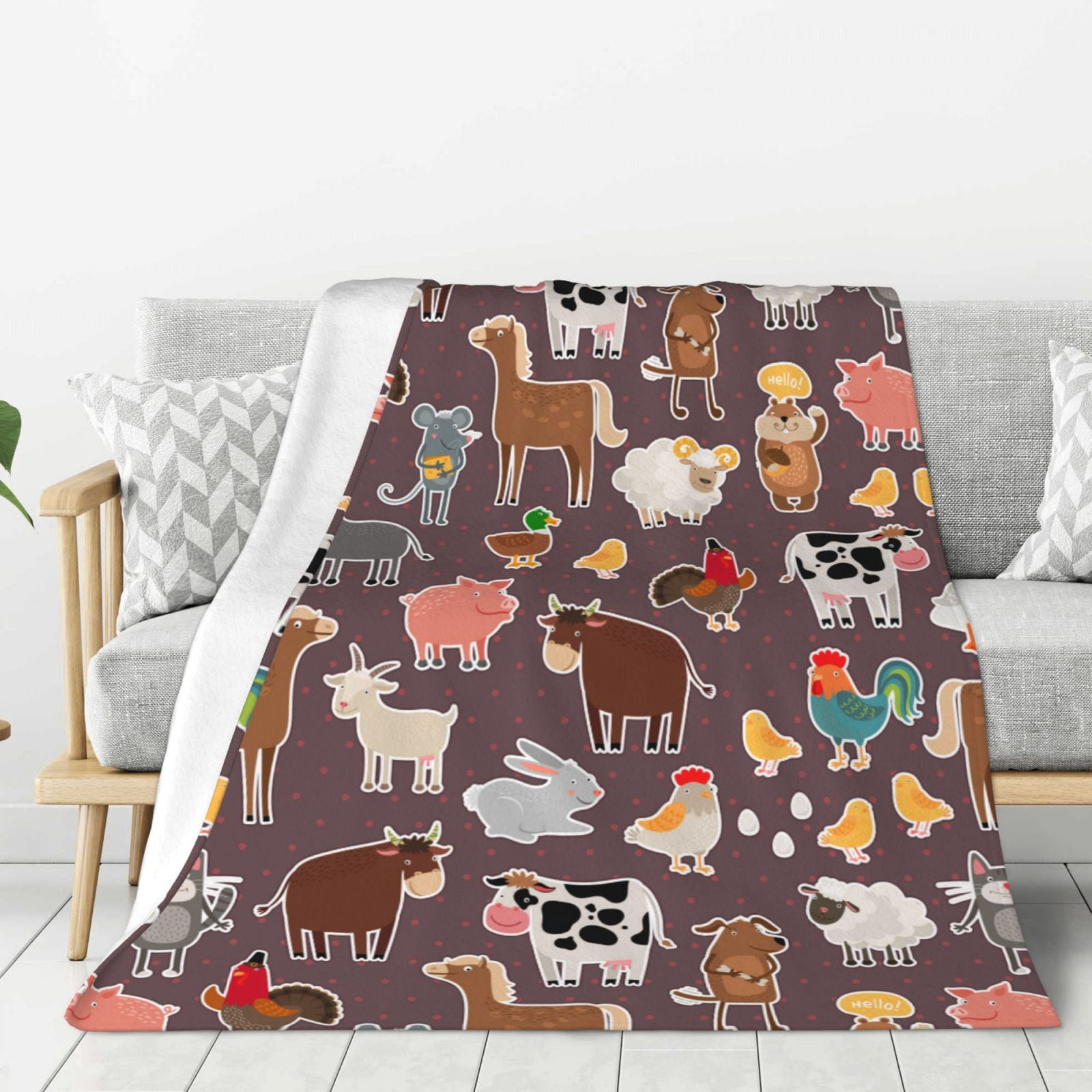 ZNDUO Farm Animal Cartoon Pattern Pattern Thickening Blanket, Fluffy ...