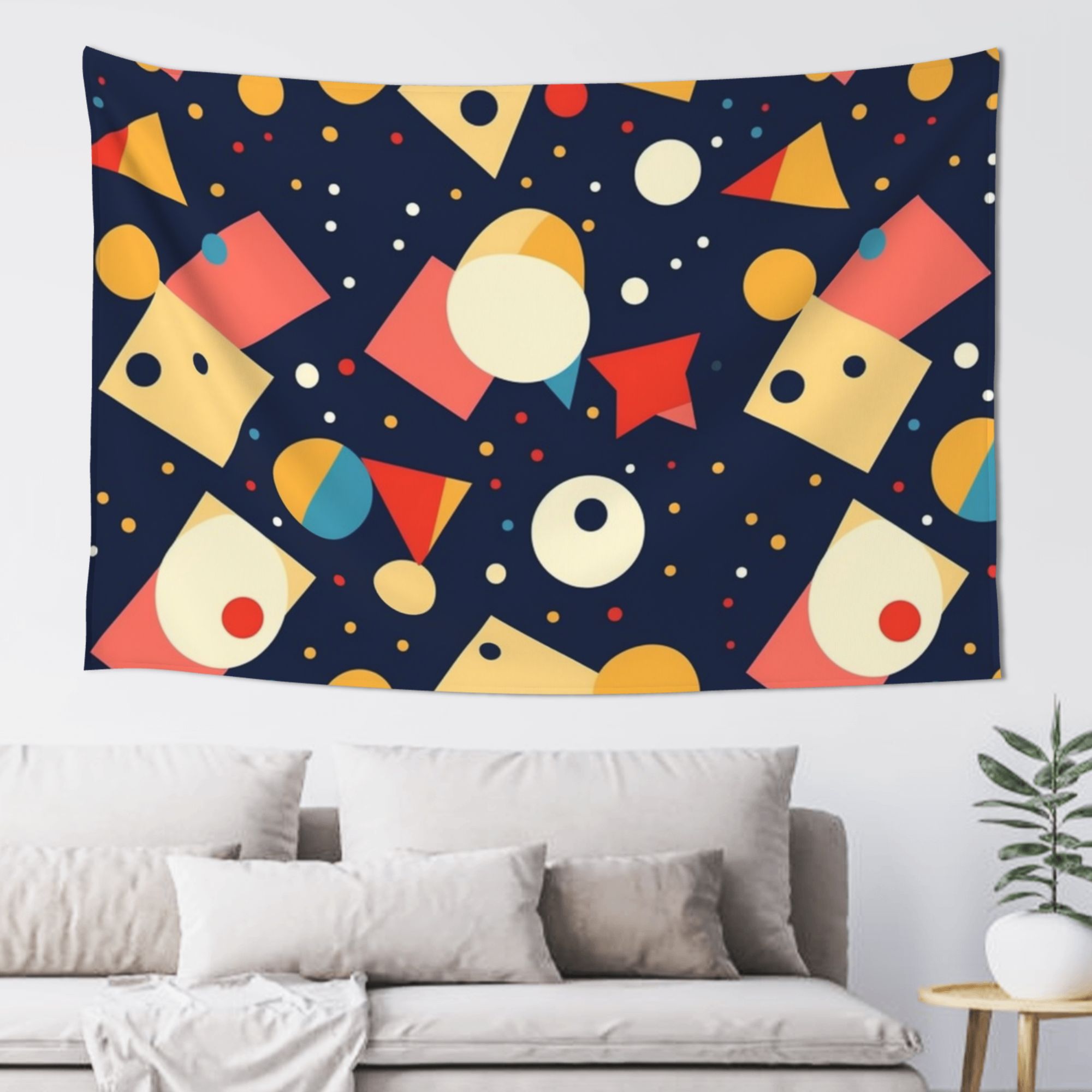 ZNDUO Flat Geometric Shapes Blue Tapestry, Wall Tapestries for Bedroom ...