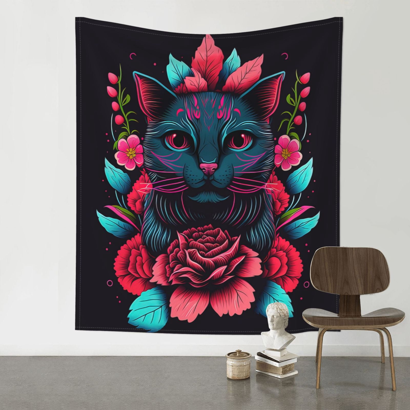 ZNDUO Flower Cat Art Pattern Wall Tapestry, Tapestries for Living Room ...
