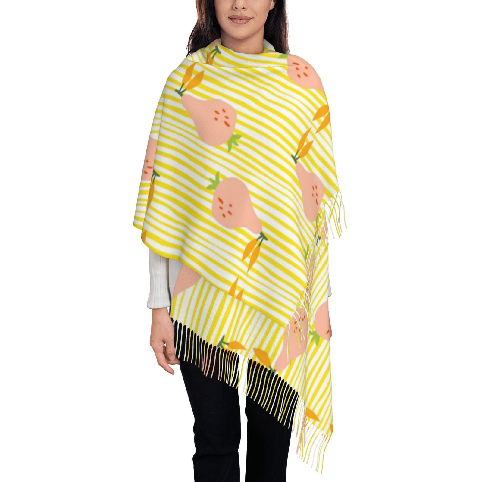 ZNDUO Fruit Yellow Pear Line Art Pattern Pashmina Shawls，Wraps Winter ...