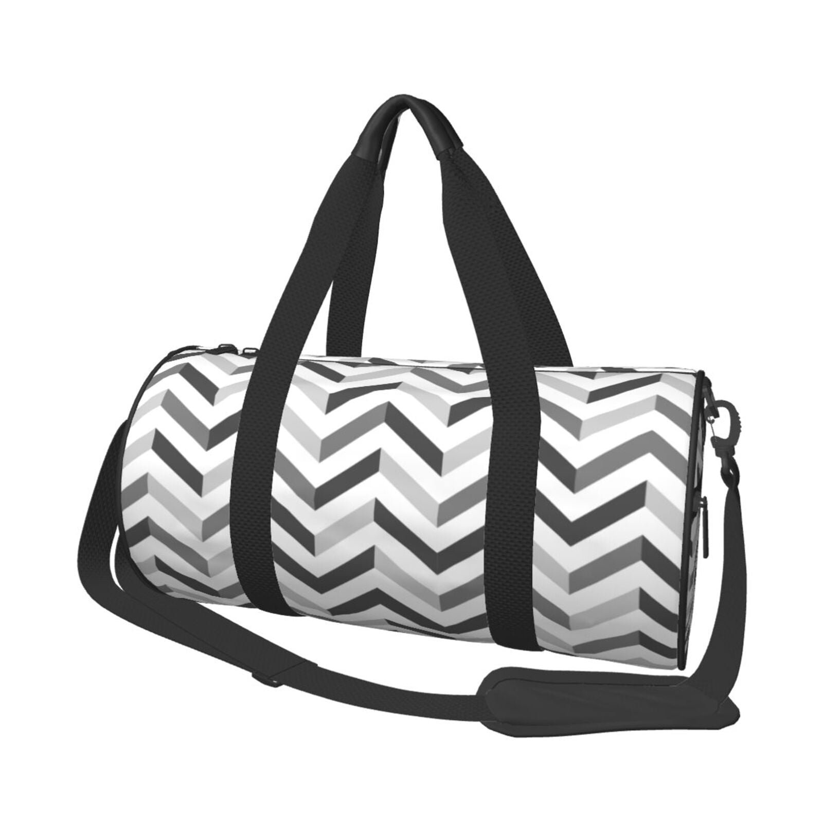 ZNDUO Gray Minimalist Zigzag Stripes Pattern Round Travel Bag, Sports ...