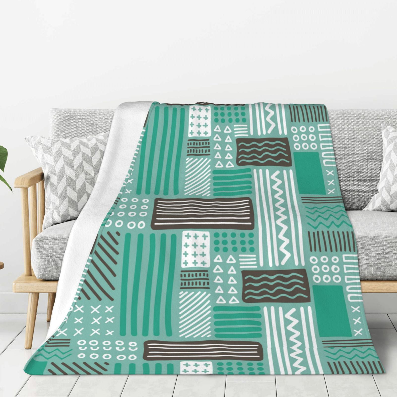 ZNDUO Green Doodle Seamless Pattern Pattern Thickening Blanket, Fluffy ...
