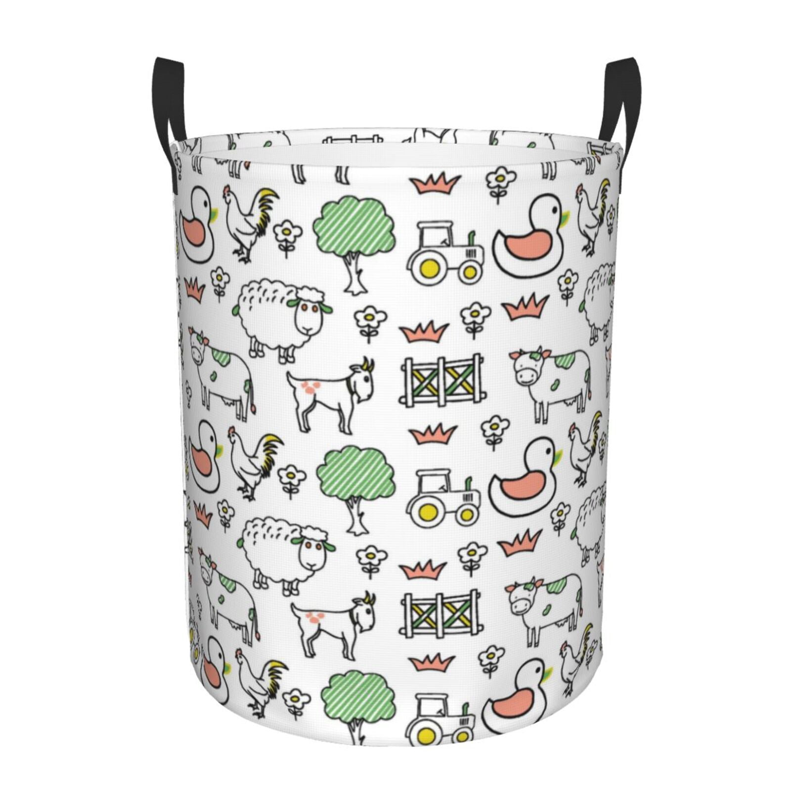 ZNDUO Green Tree Sheep Duck Cartoon Pattern Laundry Basket, Waterproof ...