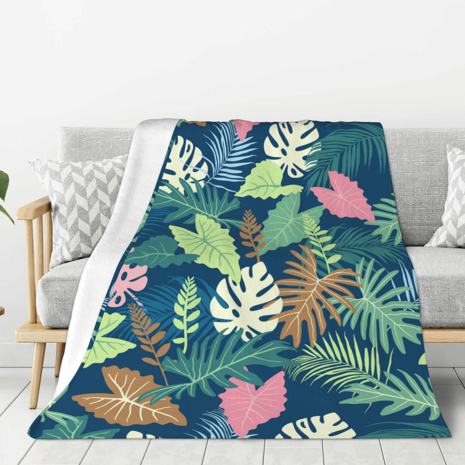 ZNDUO Green Tropical Leaf Doodle Art Pattern Pattern Thickening Blanket ...