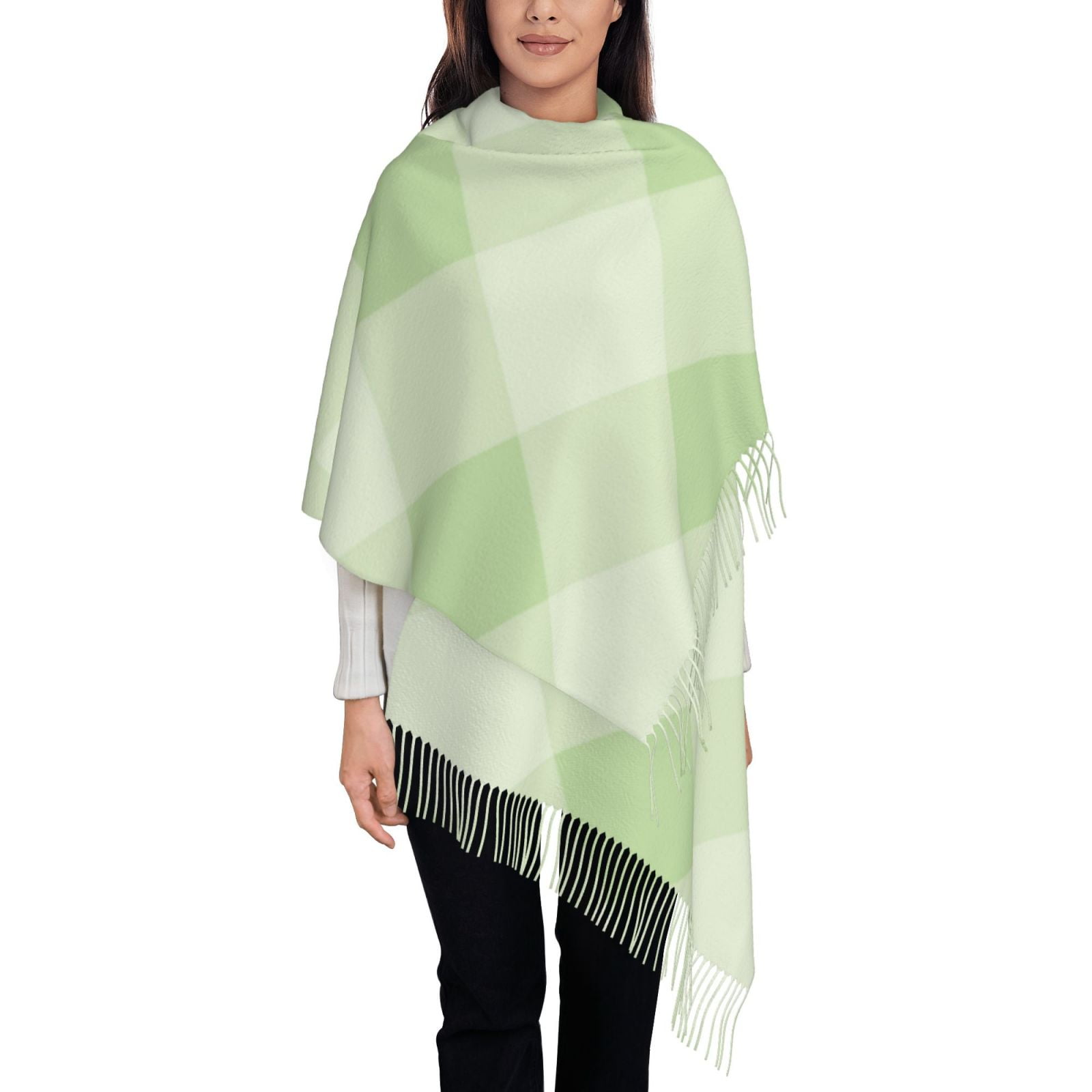 ZNDUO Green Watercolor Plaid Abstract Pattern Pashmina Shawls，Wraps ...