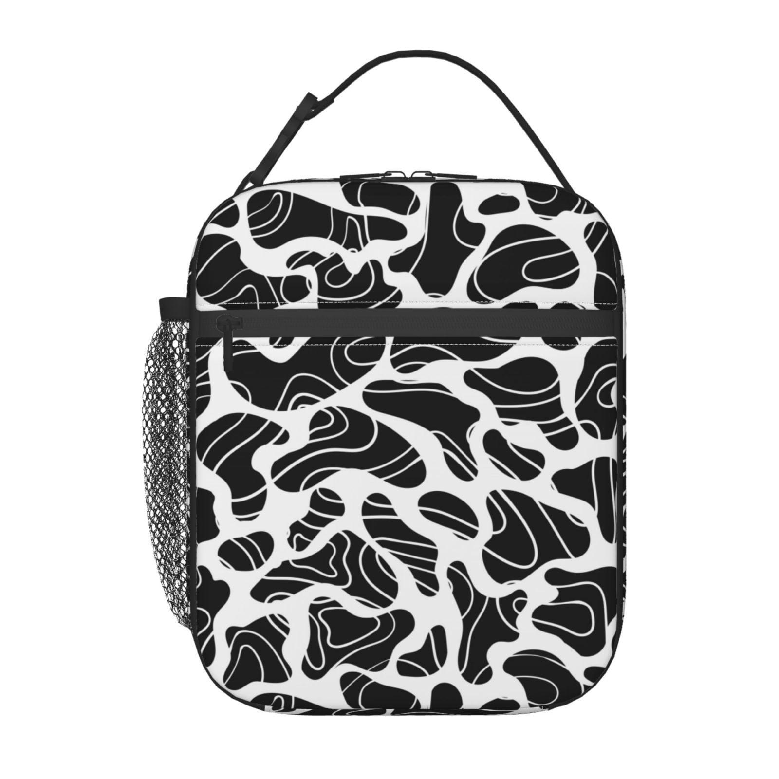 ZNDUO Hand Drawn Black Spots Pattern Lunch Bag, Reusable Leakproof Tote ...
