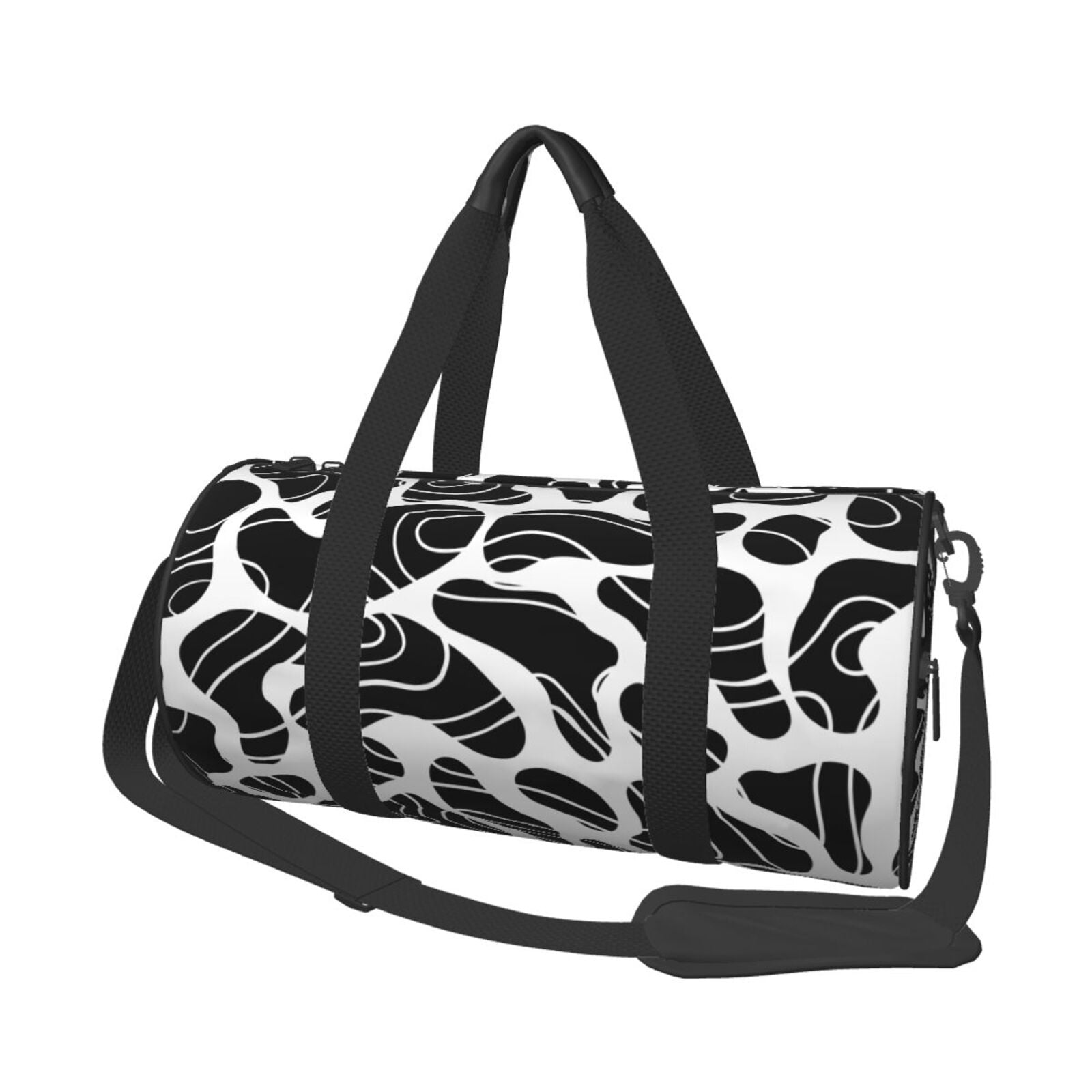 ZNDUO Hand Drawn Black Spots Pattern Round Travel Bag, Sports Tote Gym ...