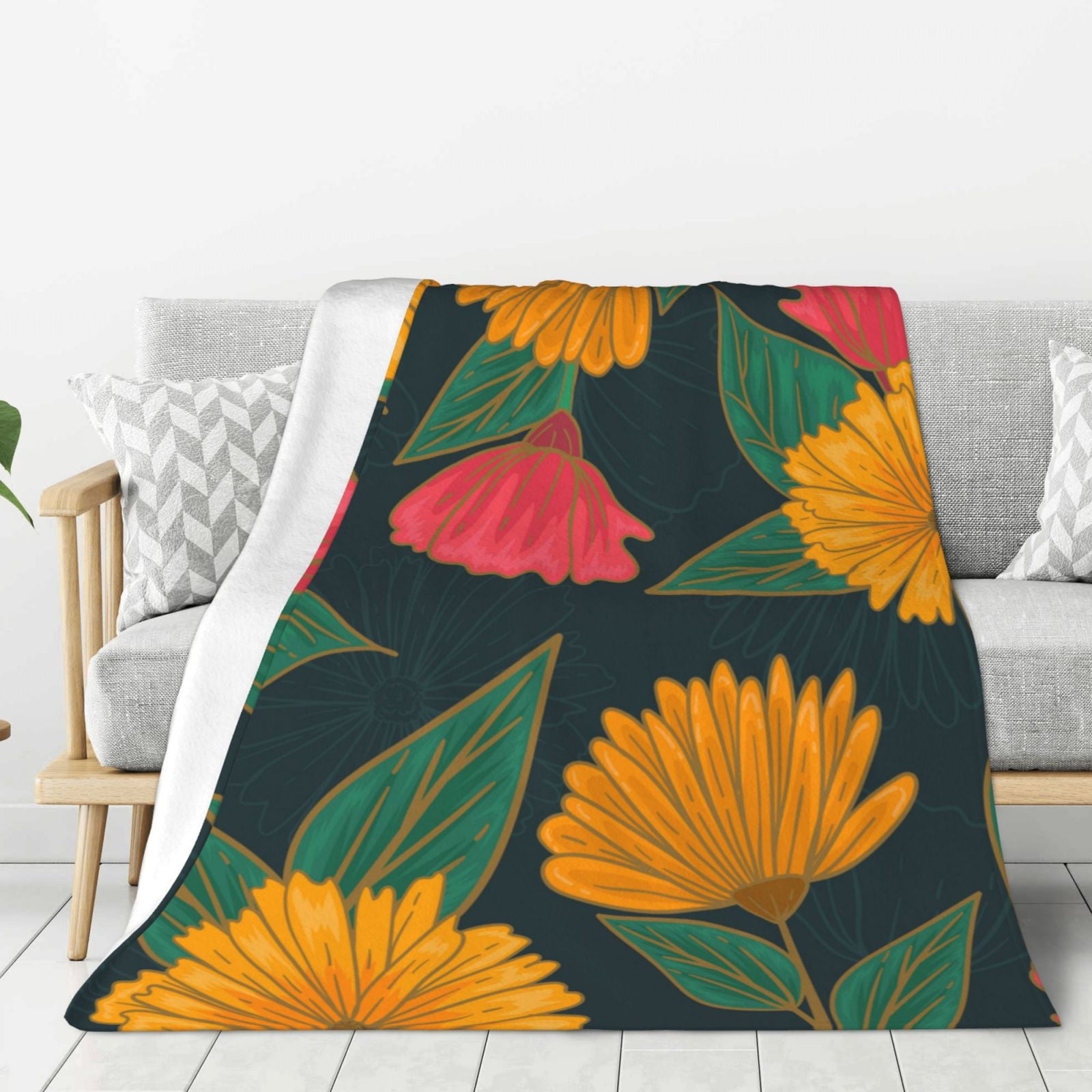 ZNDUO Hand Drawn Colorful Leaves Art Pattern Pattern Thickening Blanket ...