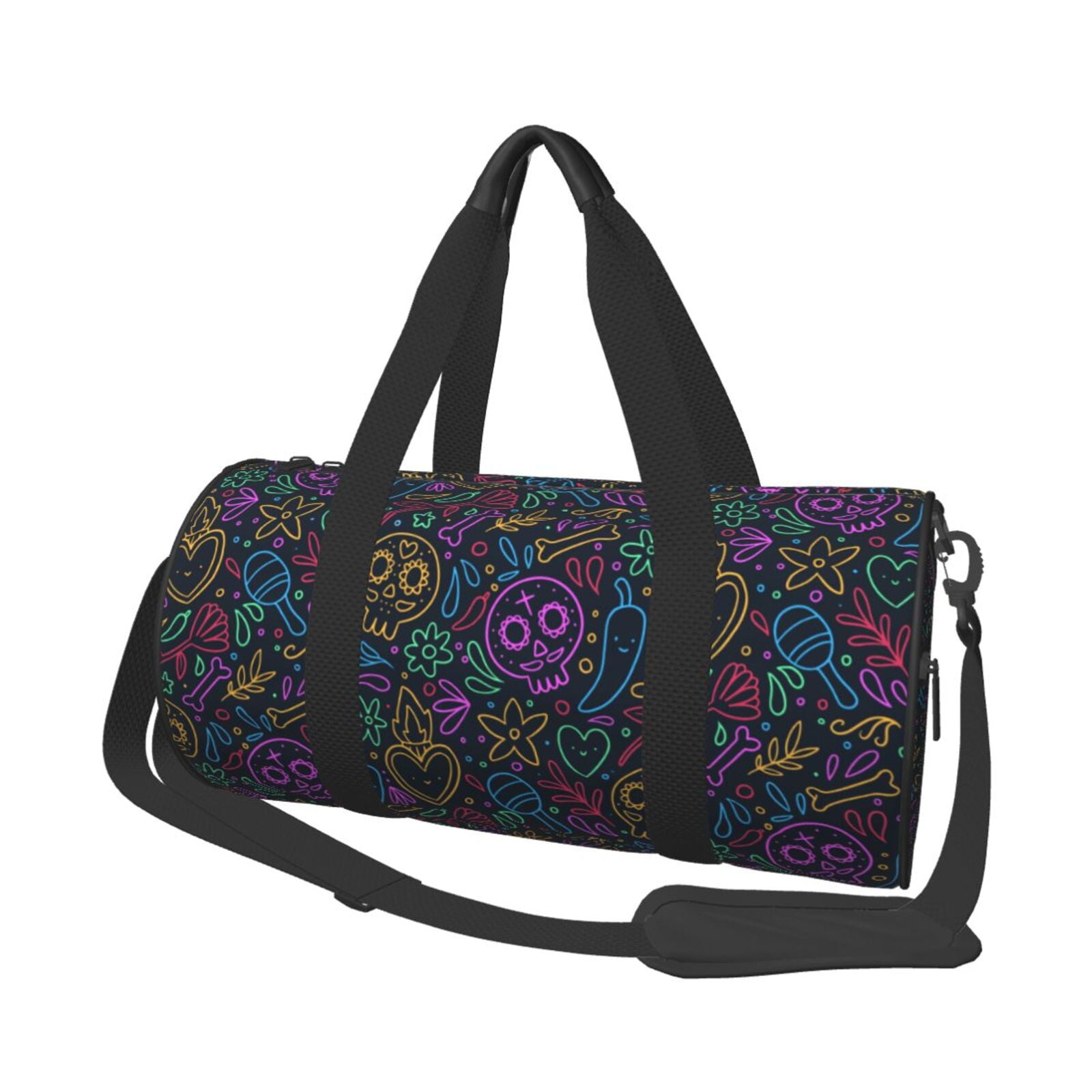 ZNDUO Hand Drawn Dia De Muertos Pattern Round Travel Bag, Sports Tote ...