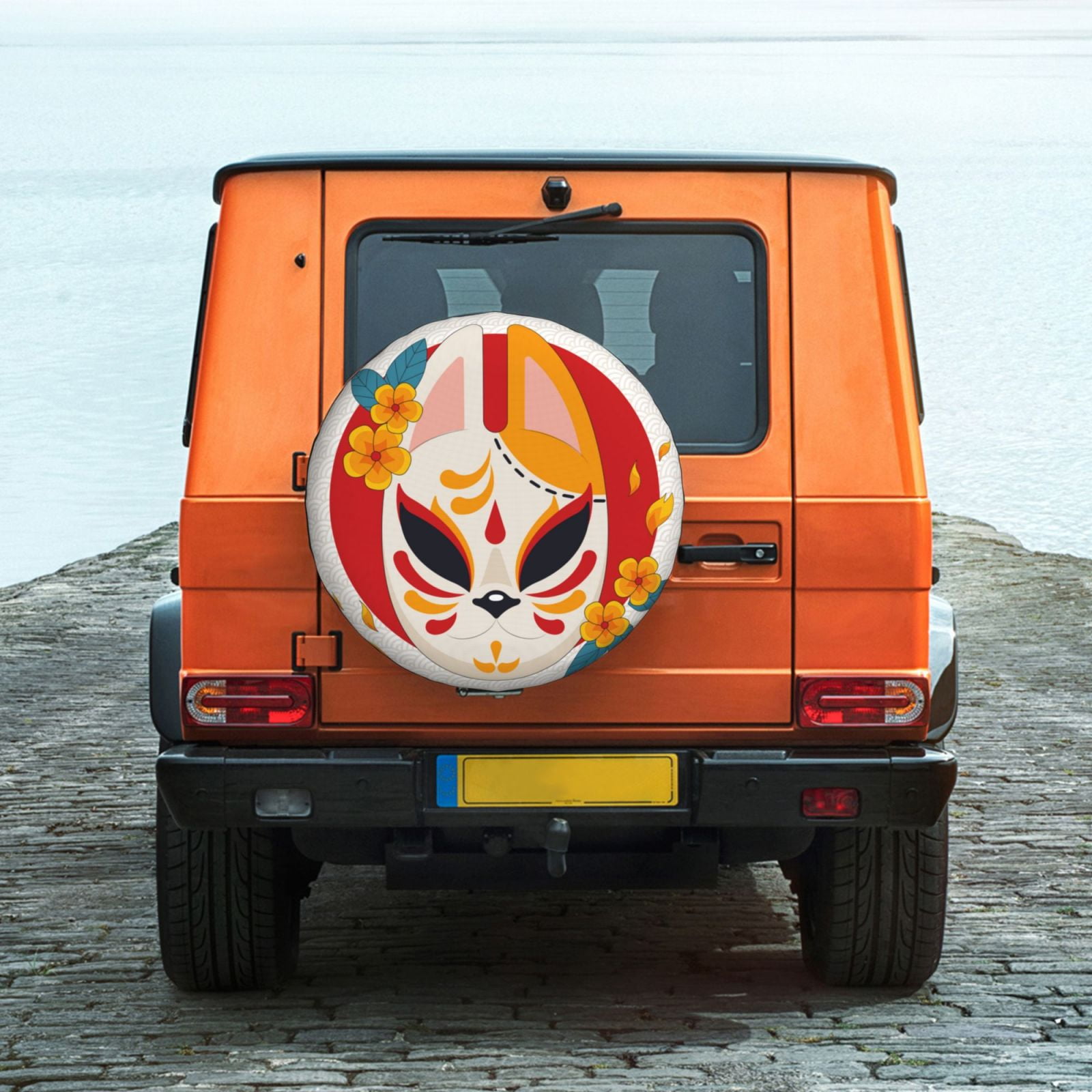 ZNDUO Hand Drawn Kitsune Mask Fox Pattern Spare Tire Cover, Universal ...