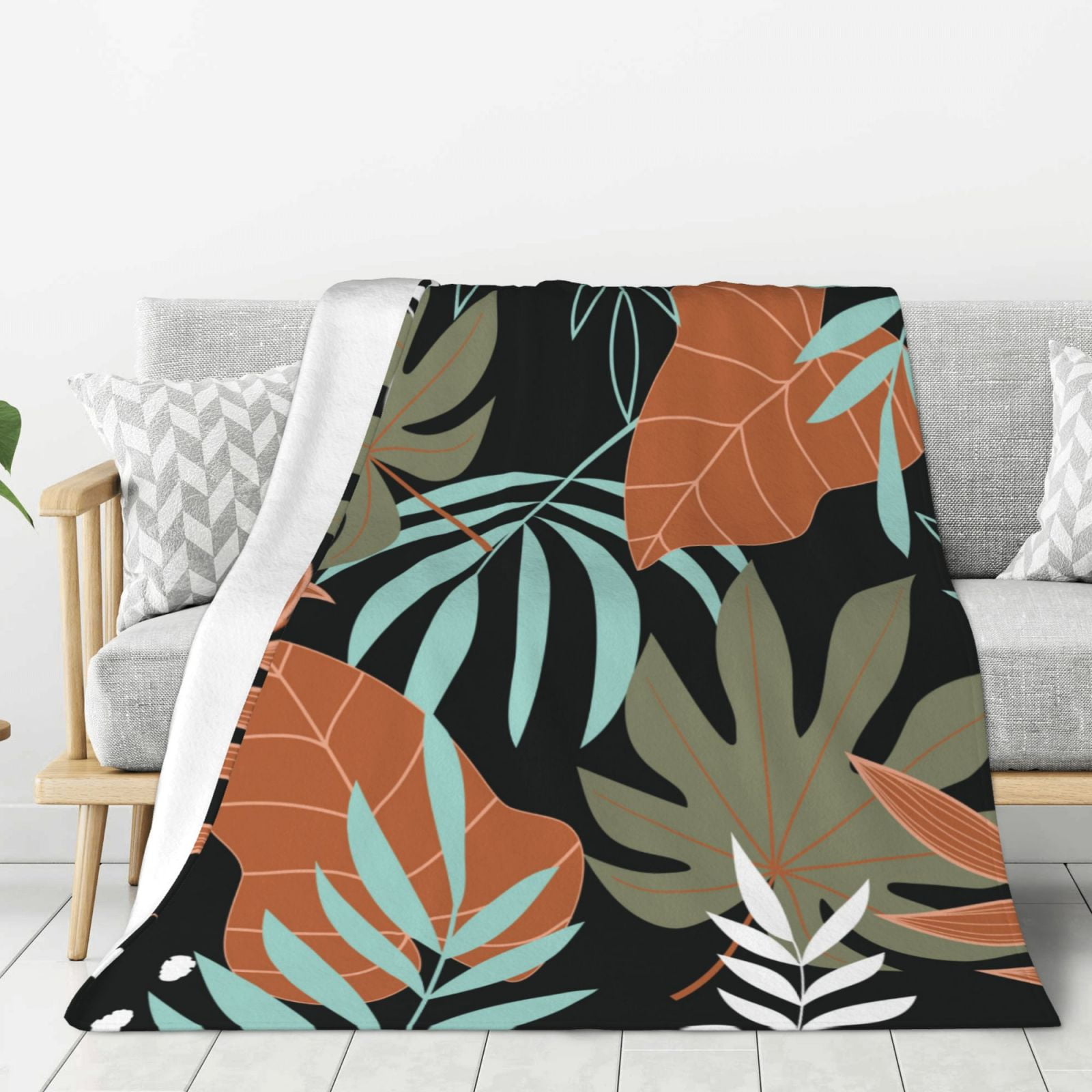 ZNDUO Hand Drawn Leaves Tropical Art Pattern Pattern Thickening Blanket ...
