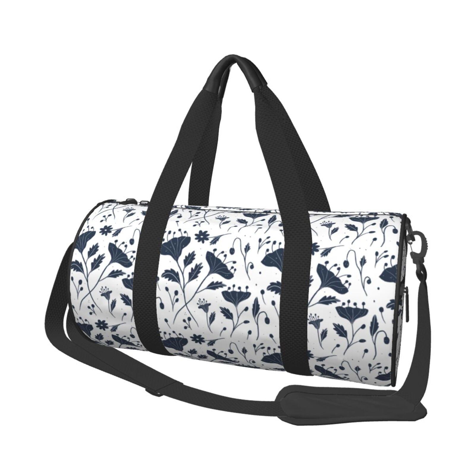 ZNDUO Hand Drawn Pressed Flowers Pattern Round Travel Bag, Sports Tote ...