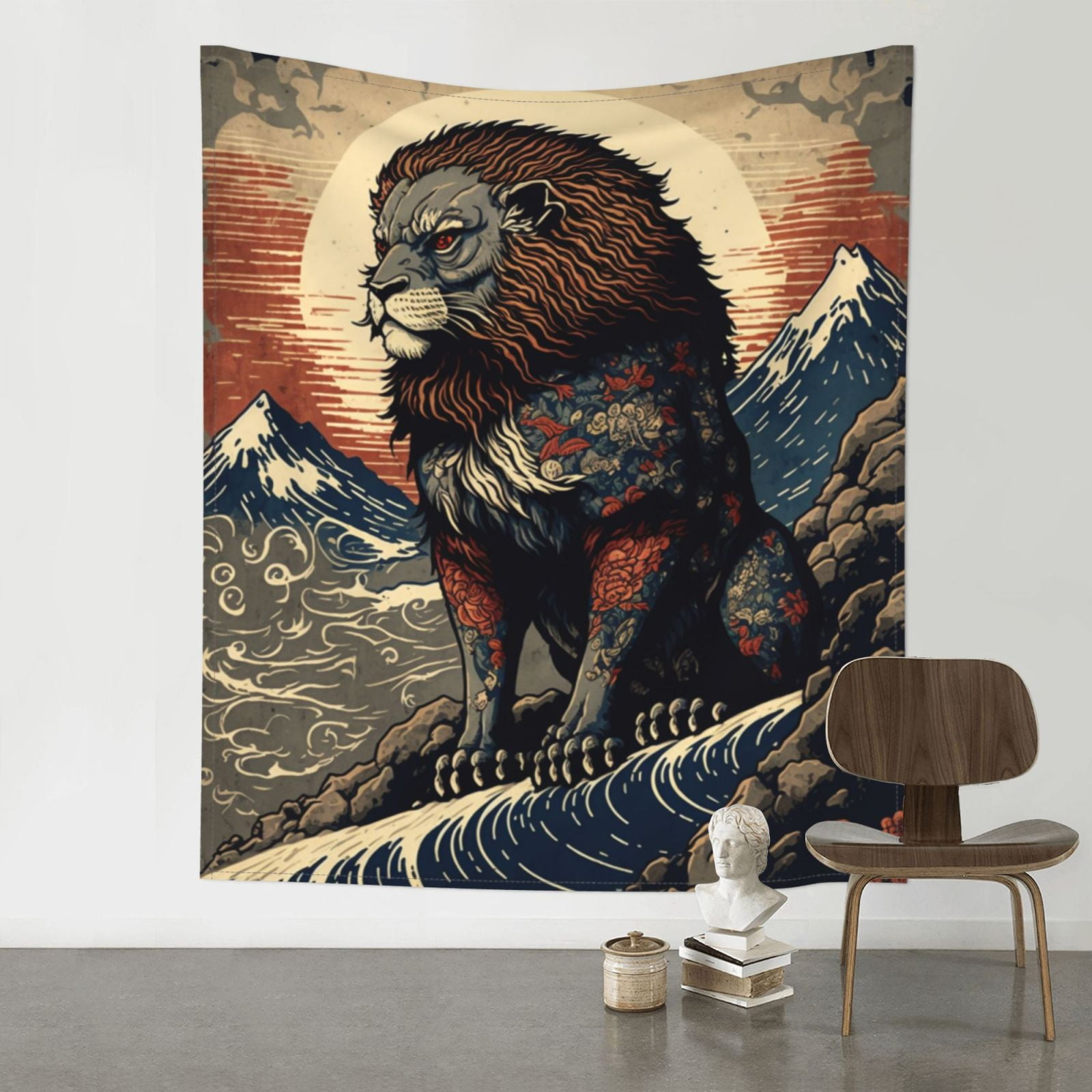 ZNDUO Japanese Lion Ocean Waves Pattern Wall Tapestry, Tapestries for ...