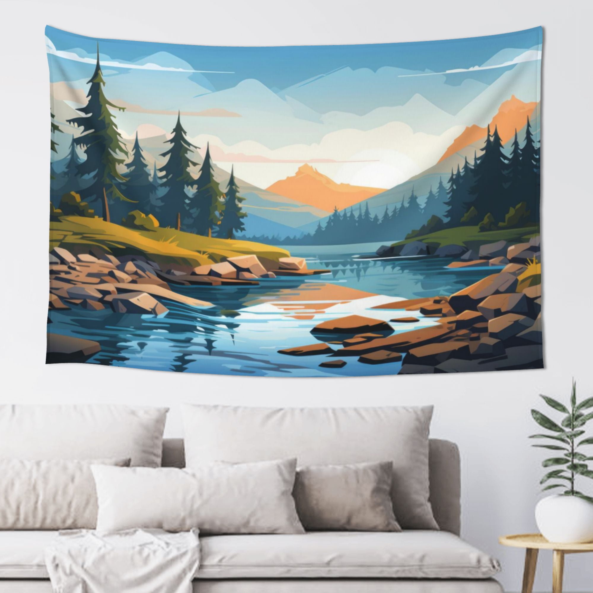 ZNDUO Landscape River Rocks Tapestry, Wall Tapestries for Bedroom, 60 x ...