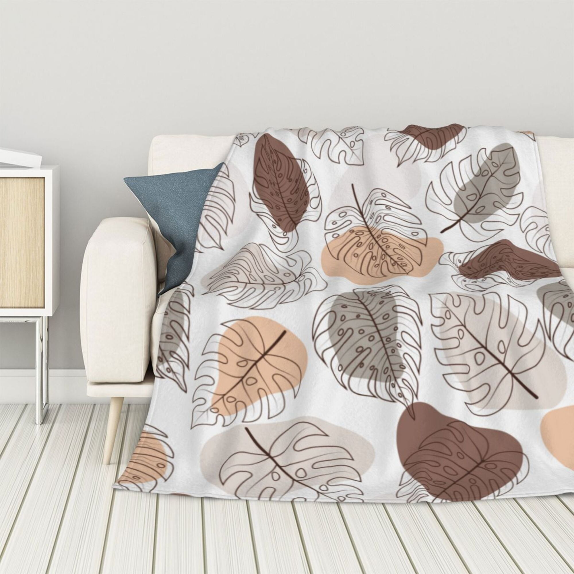 ZNDUO Lightweight Microfiber Bed Blanket, Abstract Tropical Leaf Doodle ...