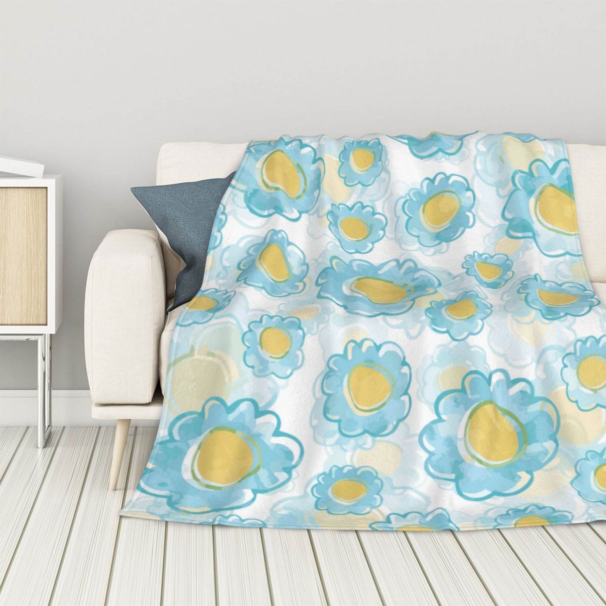 ZNDUO Lightweight Microfiber Bed Blanket, Blue Abstract Floral Doodle ...