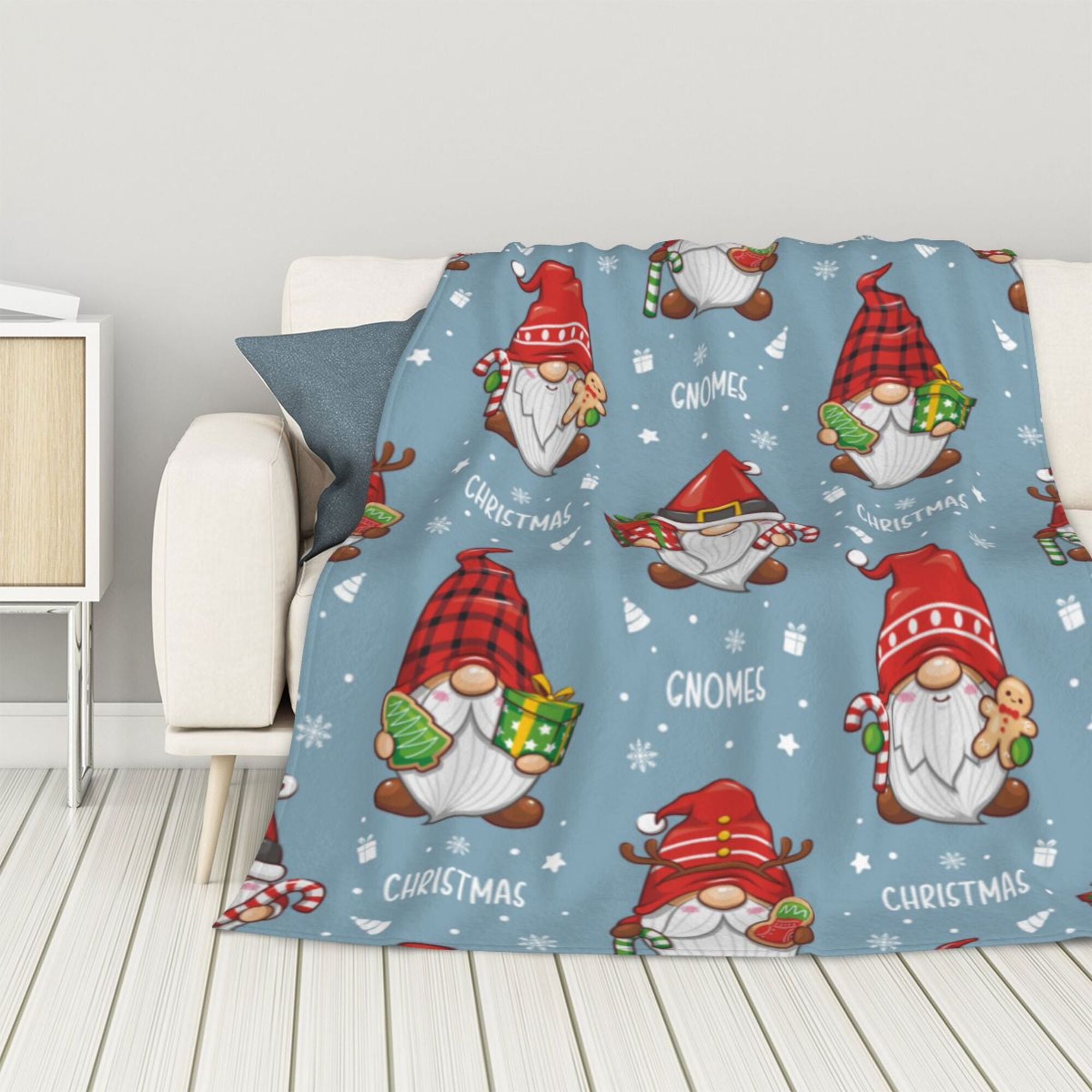 ZNDUO Lightweight Microfiber Bed Blanket, Blue Cartoon Christmas Elves ...
