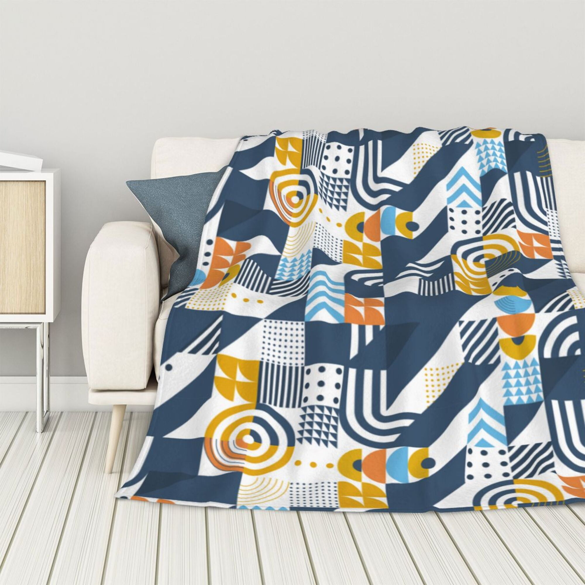 ZNDUO Lightweight Microfiber Bed Blanket, Blue Modern Geometric Art ...