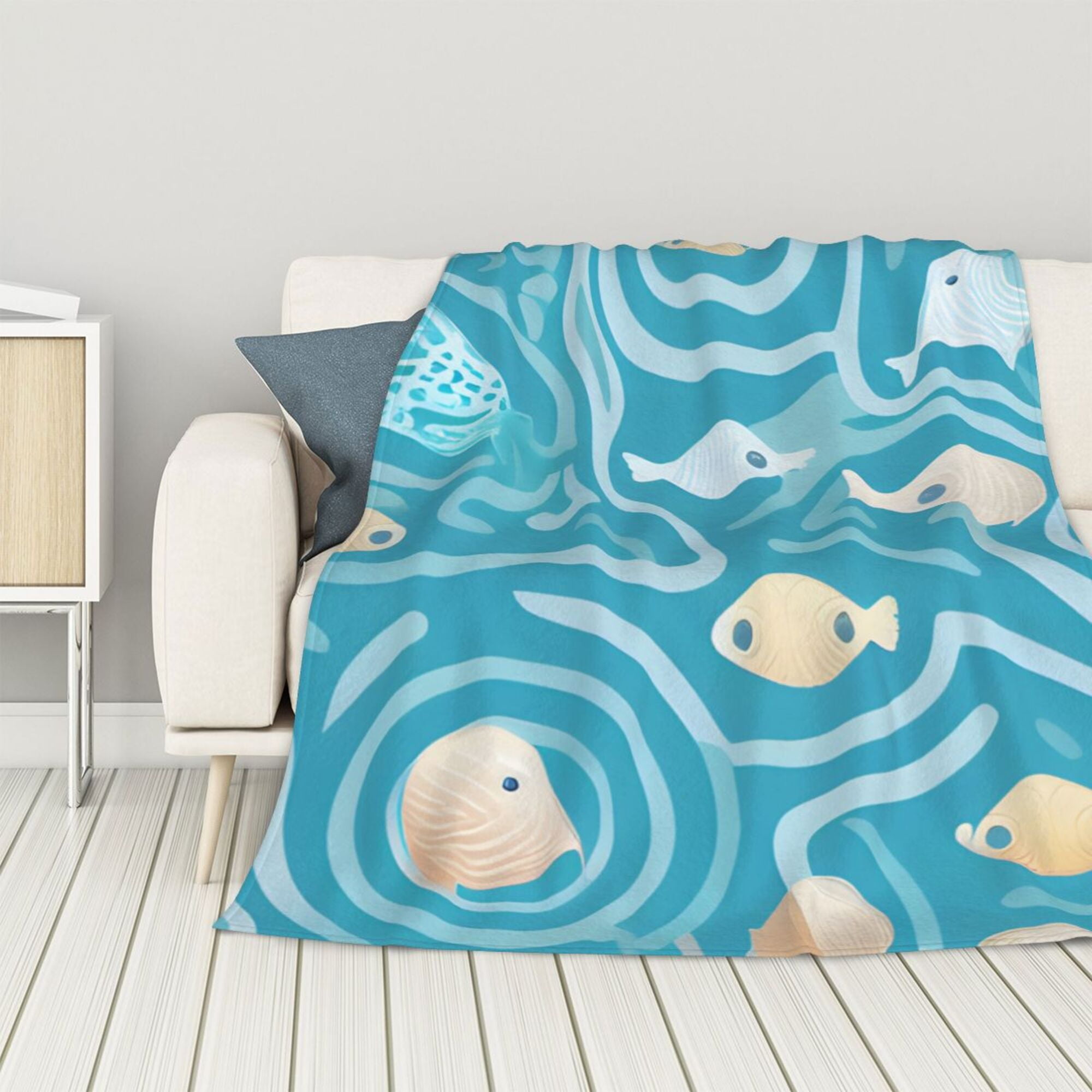 ZNDUO Lightweight Microfiber Bed Blanket, Blue Ocean Fish Doodle ...