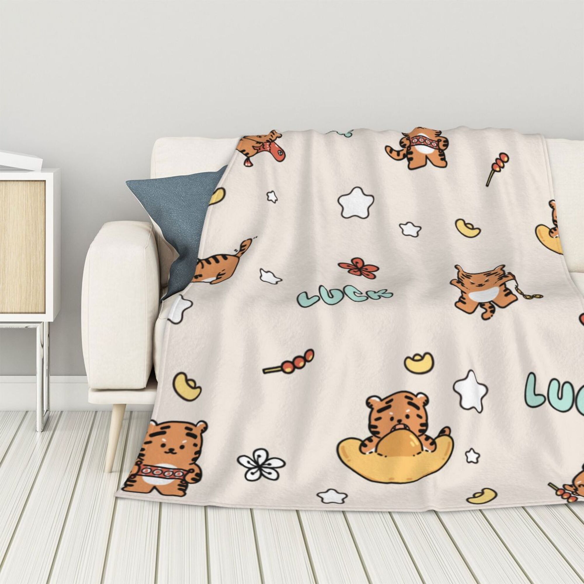 ZNDUO Lightweight Microfiber Bed Blanket, Cute Tiger Blessing Pattern ...