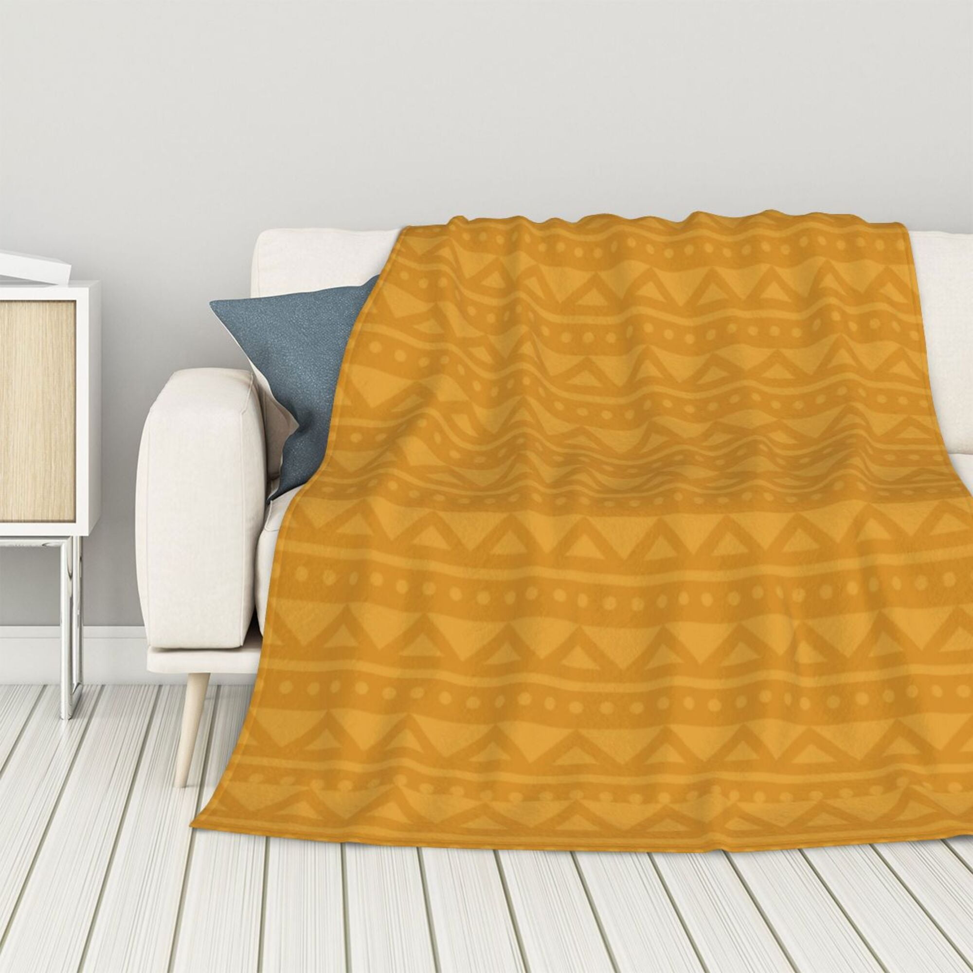 ZNDUO Lightweight Microfiber Bed Blanket, Golden Simple Geometric Loop Pattern Super Soft ...