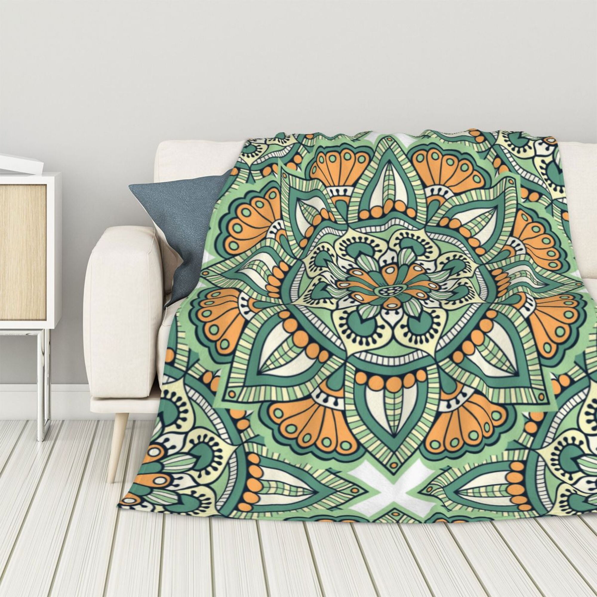 ZNDUO Lightweight Microfiber Bed Blanket, Green Abstract Mandala ...