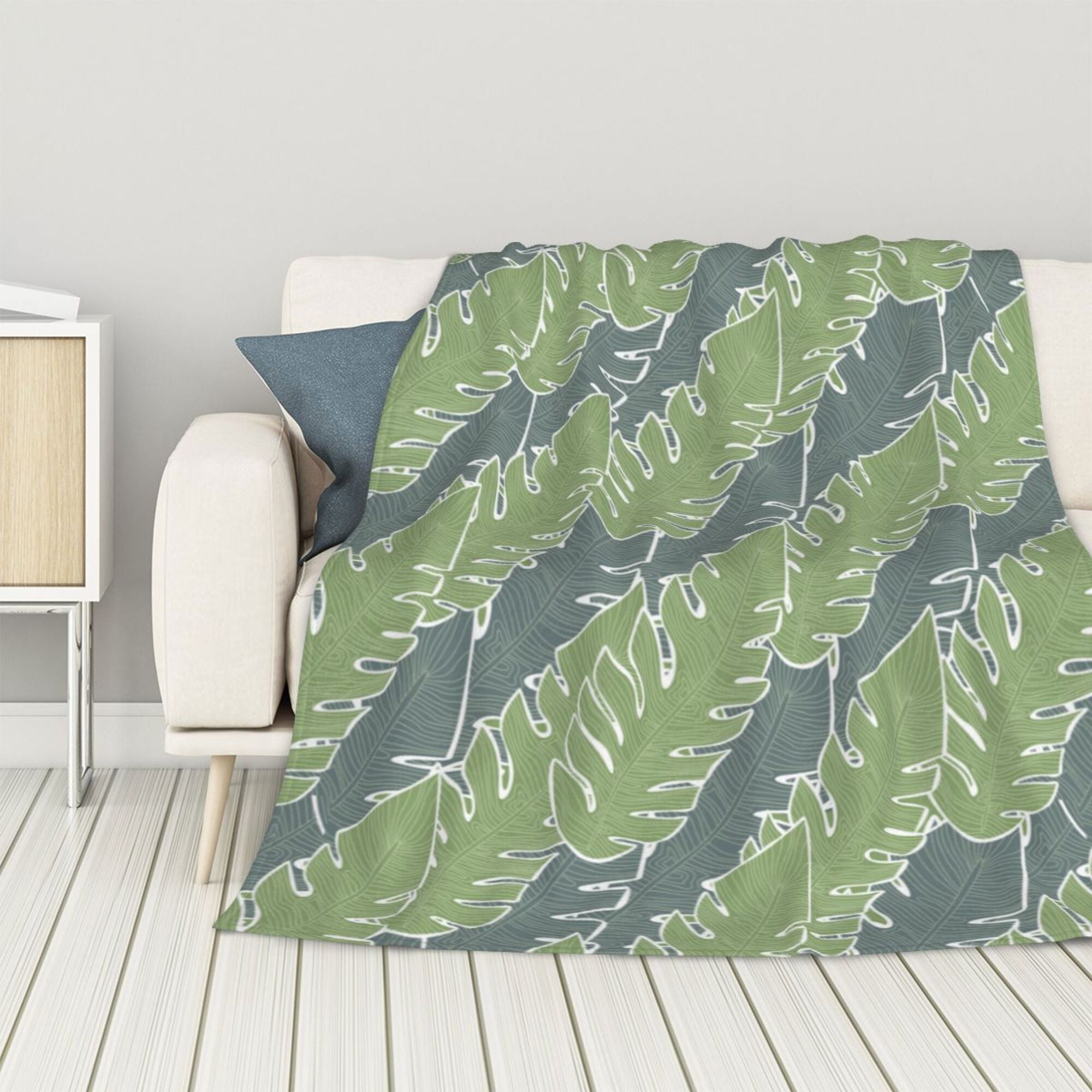 ZNDUO Lightweight Microfiber Bed Blanket, Green Tropical Leaf Texture ...