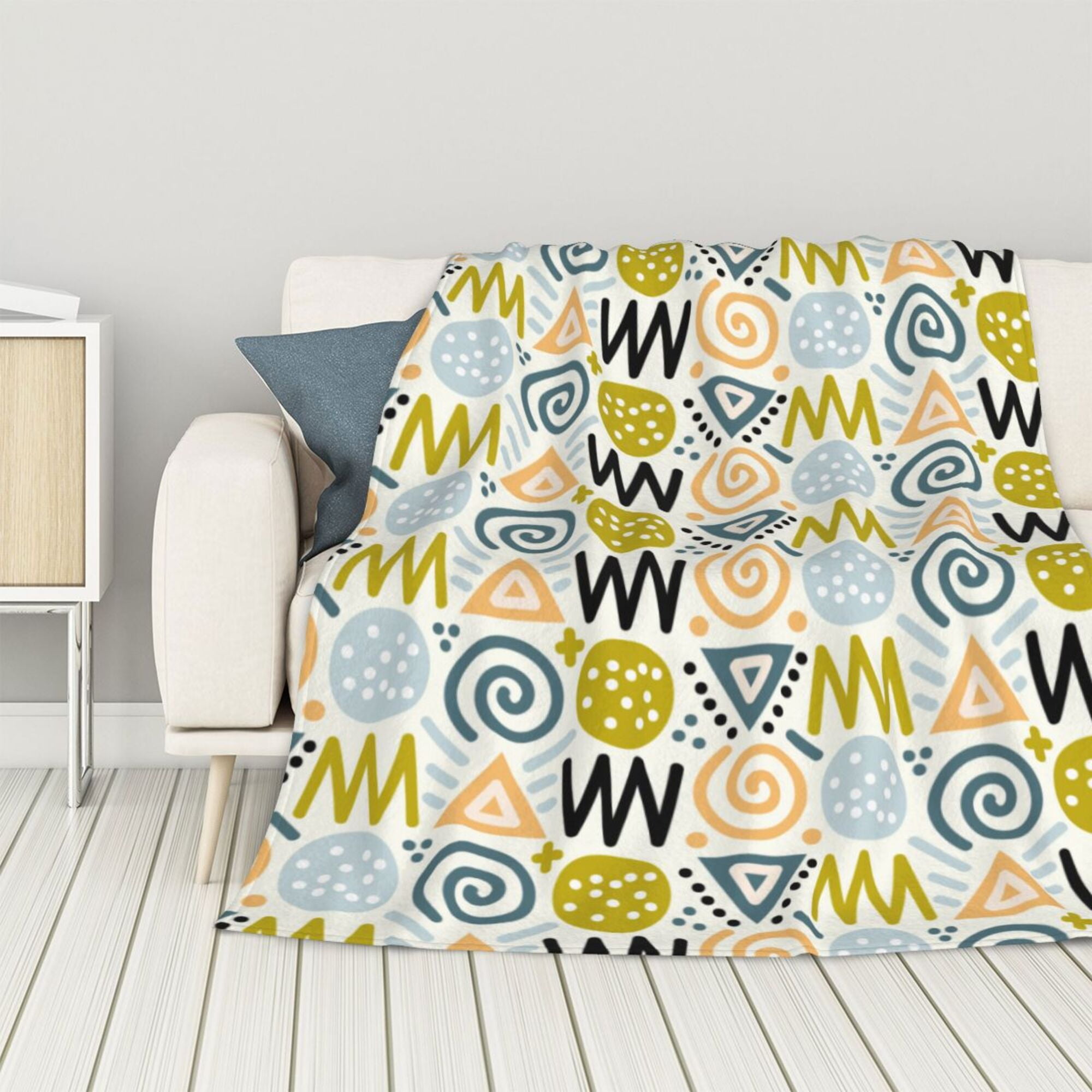 ZNDUO Lightweight Microfiber Bed Blanket, Retro Flat Doodle Abstract ...