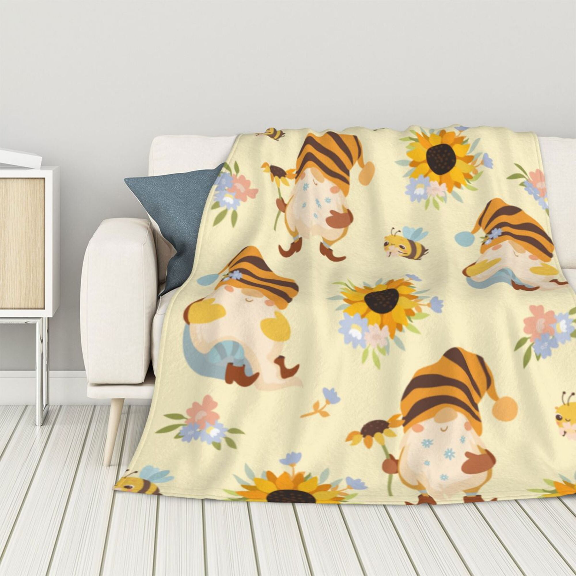ZNDUO Lightweight Microfiber Bed Blanket, Sunflower Bee Elf Pattern ...