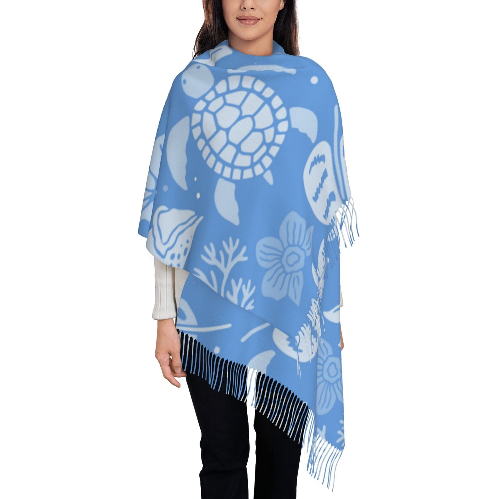 ZNDUO Ocean Cartoon Blue Creature Pattern Pashmina Shawls，Wraps Winter ...