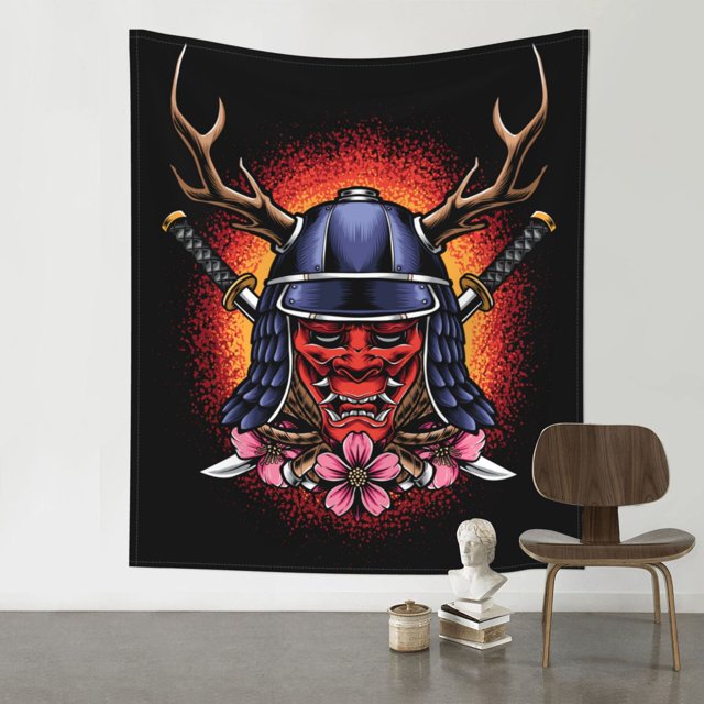 ZNDUO Oni Mask Samurai Pattern Wall Tapestry, Tapestries for Living ...