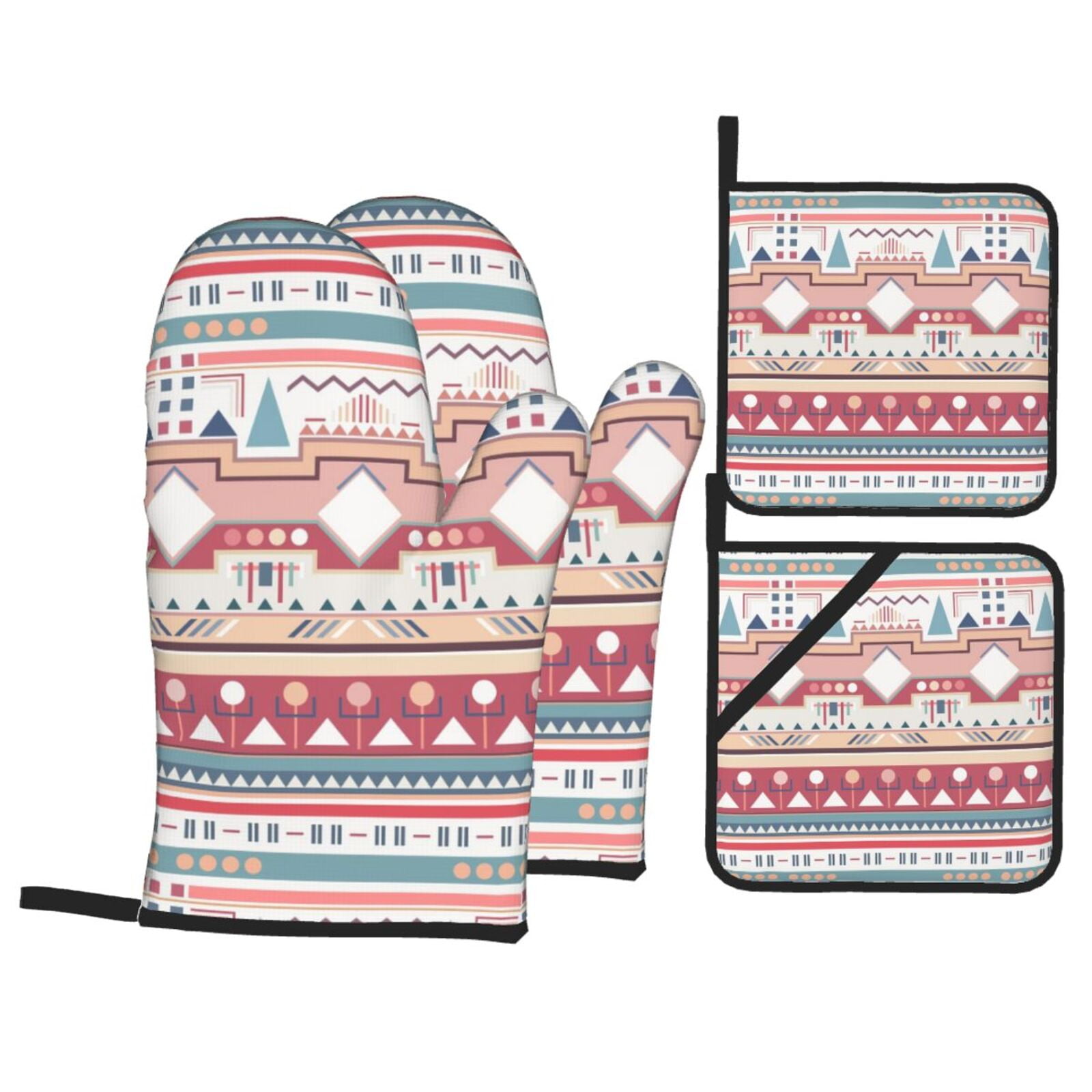 ZNDUO Oven Mitts and Pot Holders Sets, Abstract Native Folk Lines ...