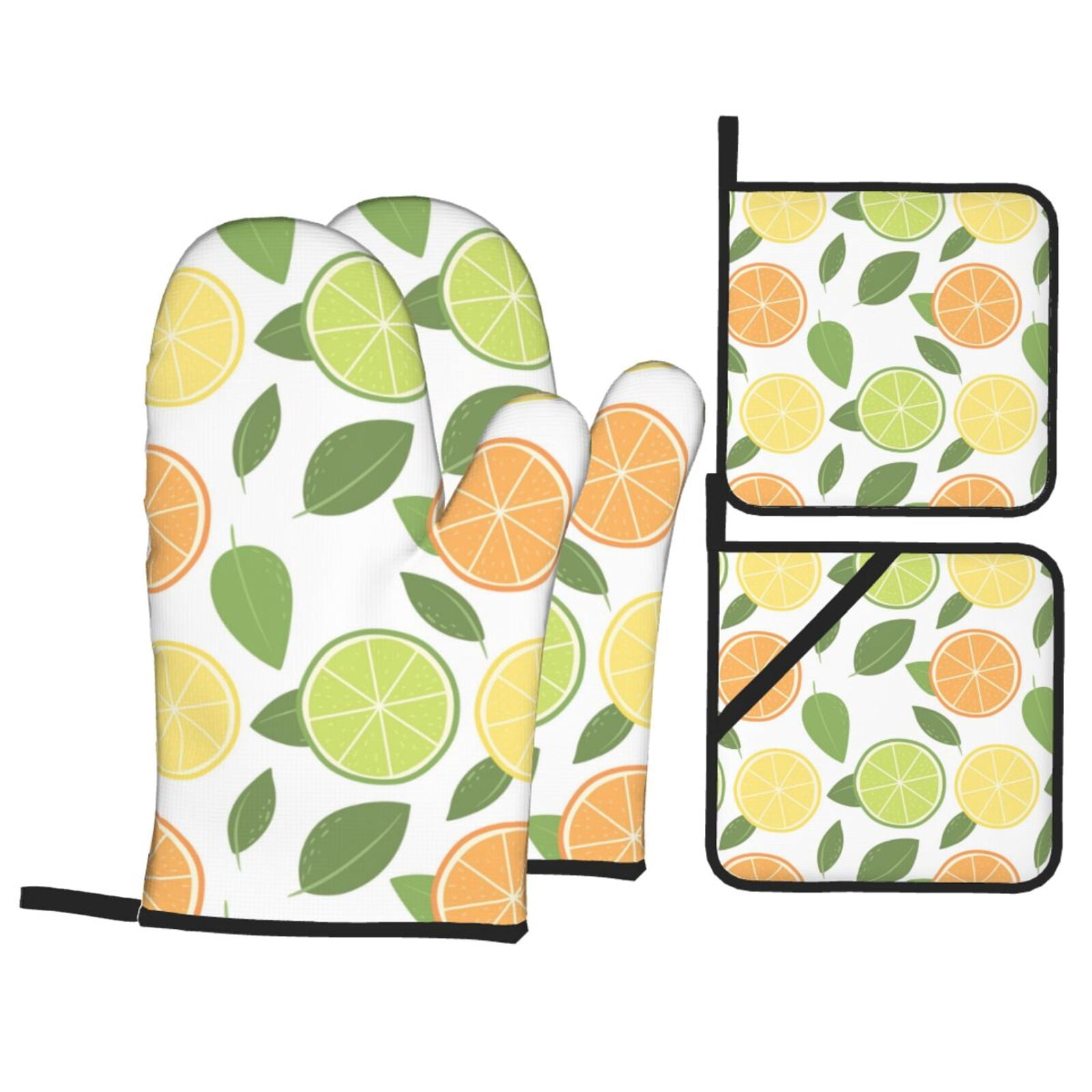 ZNDUO Oven Mitts and Pot Holders Sets, Cartoon Lemon Doodle Pattern Non ...