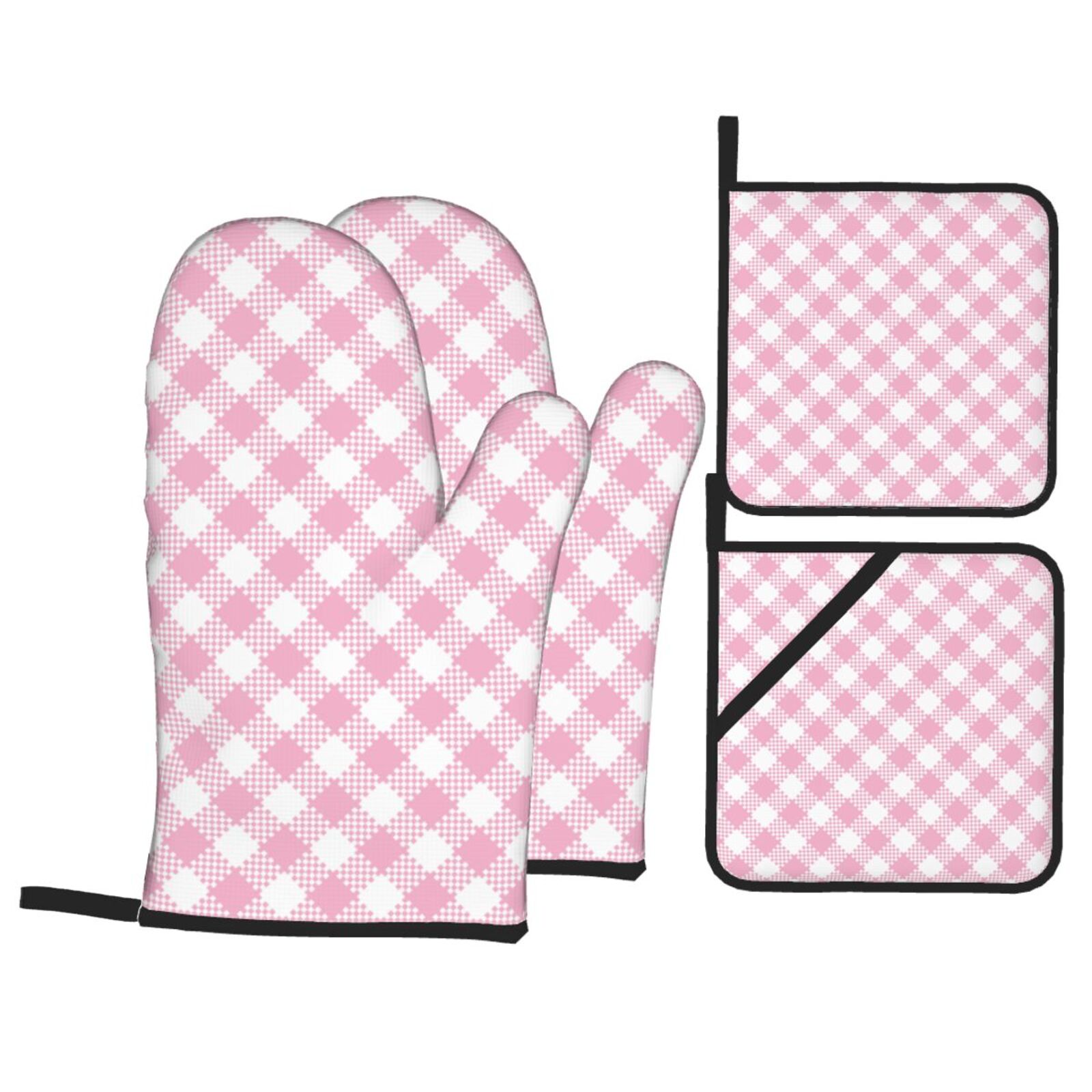 ZNDUO Oven Mitts and Pot Holders Sets, Pink Plaid Texture Abstract ...