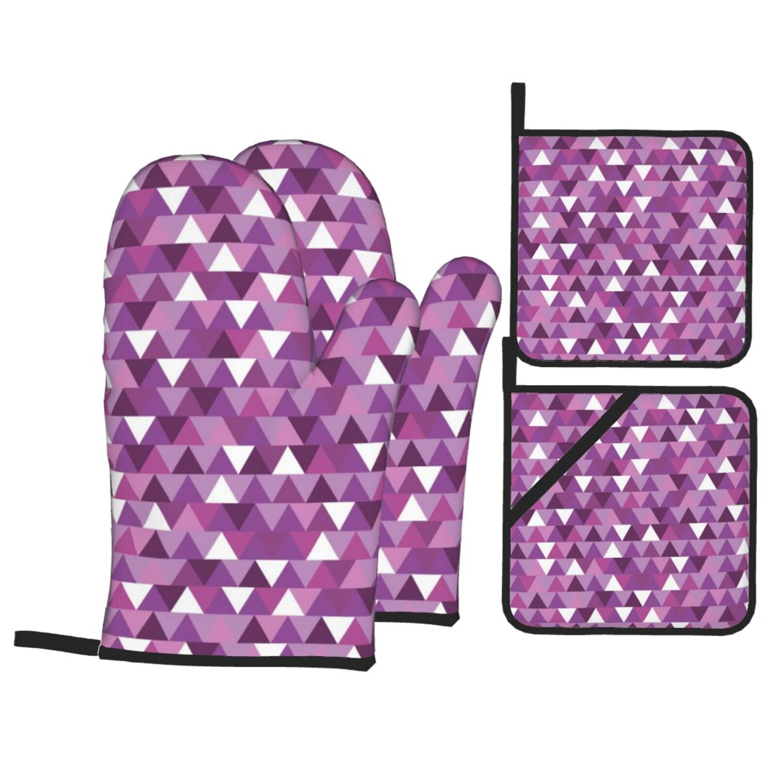 ZNDUO Oven Mitts and Pot Holders Sets, Purple Triangle Doodle Pattern ...