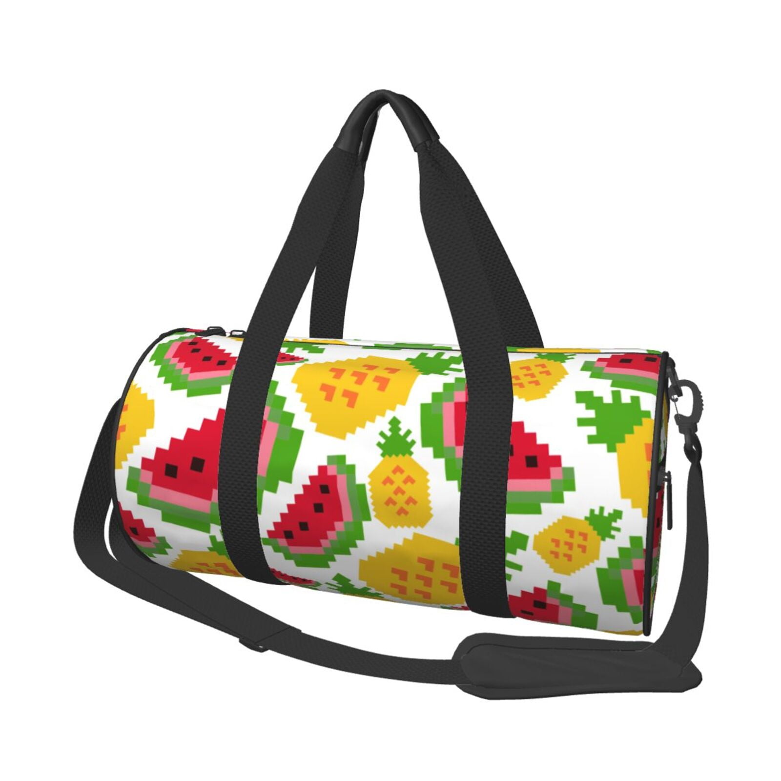 ZNDUO Pixel Pineapple Watermelon Pattern Round Travel Bag, Sports Tote ...