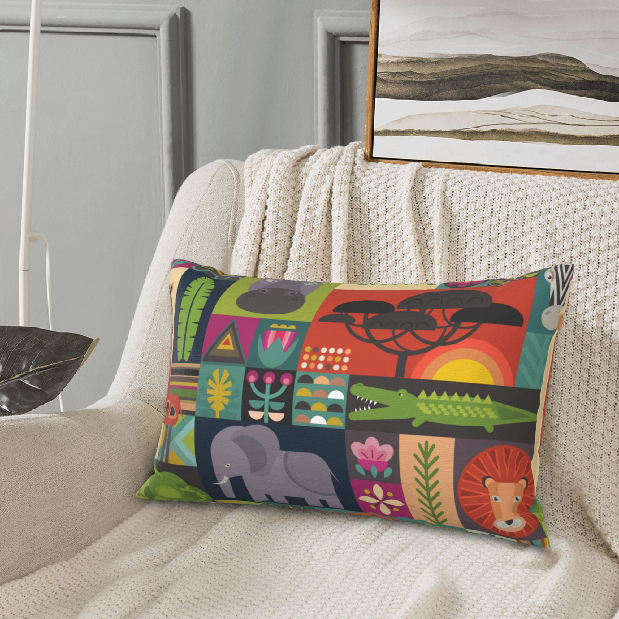 ZNDUO Rectangular Plush Cushion Cover, Cartoon African Jungle Pattern ...