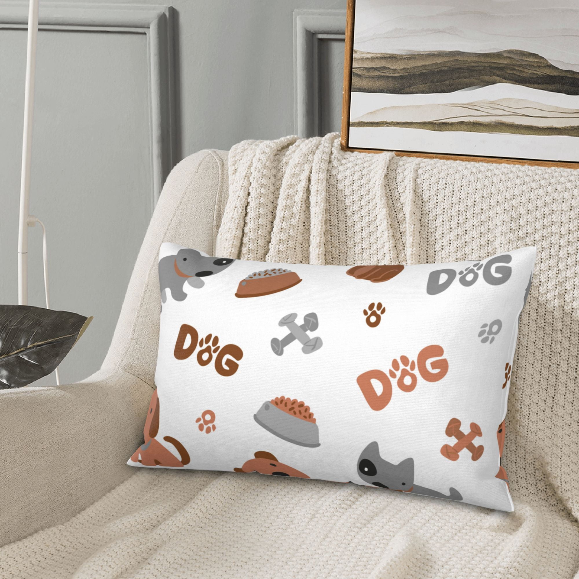 ZNDUO Rectangular Plush Cushion Cover, Cartoon Dogs Pattern Non-Pilling ...