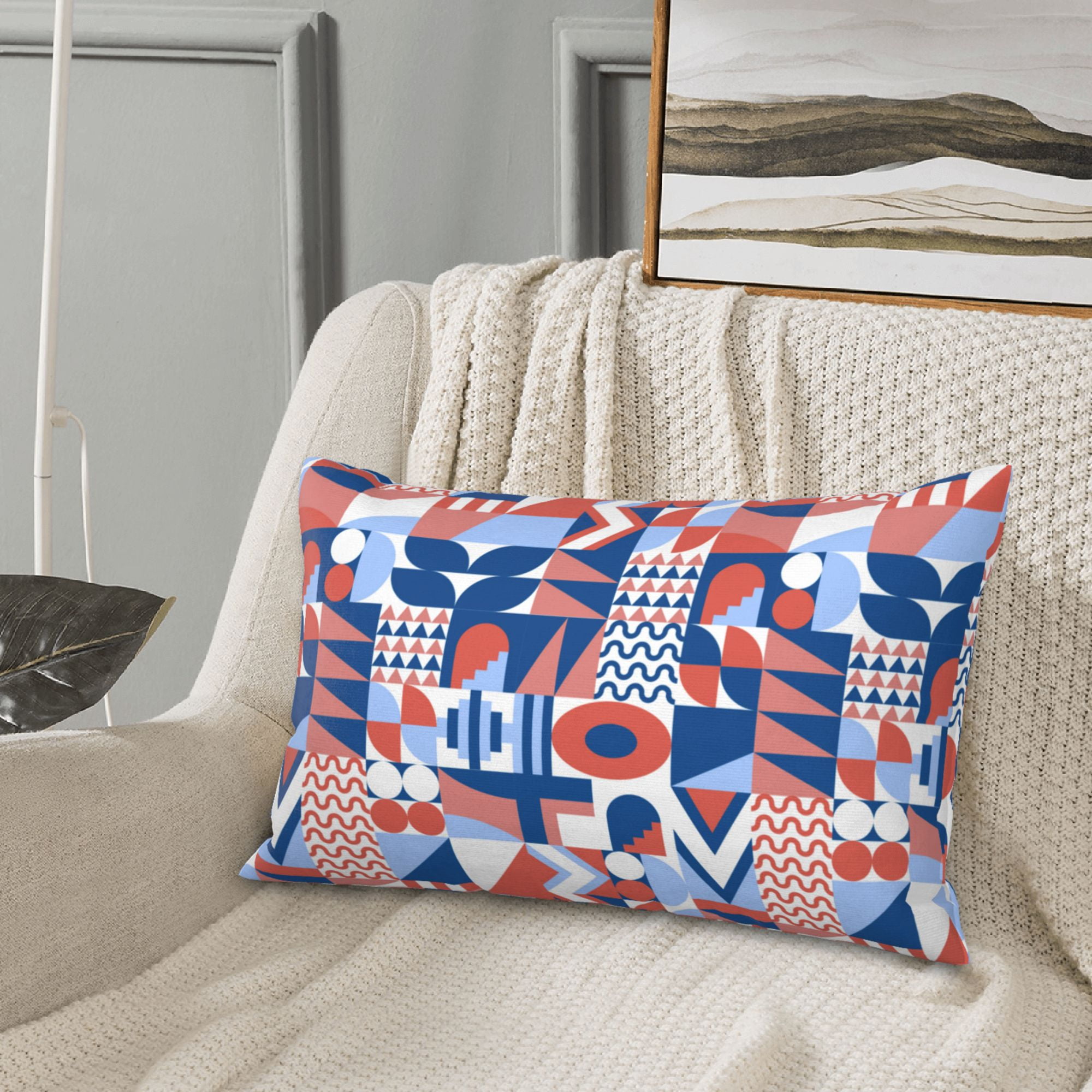 ZNDUO Rectangular Plush Cushion Cover, Flat Color Blue Block Pattern ...